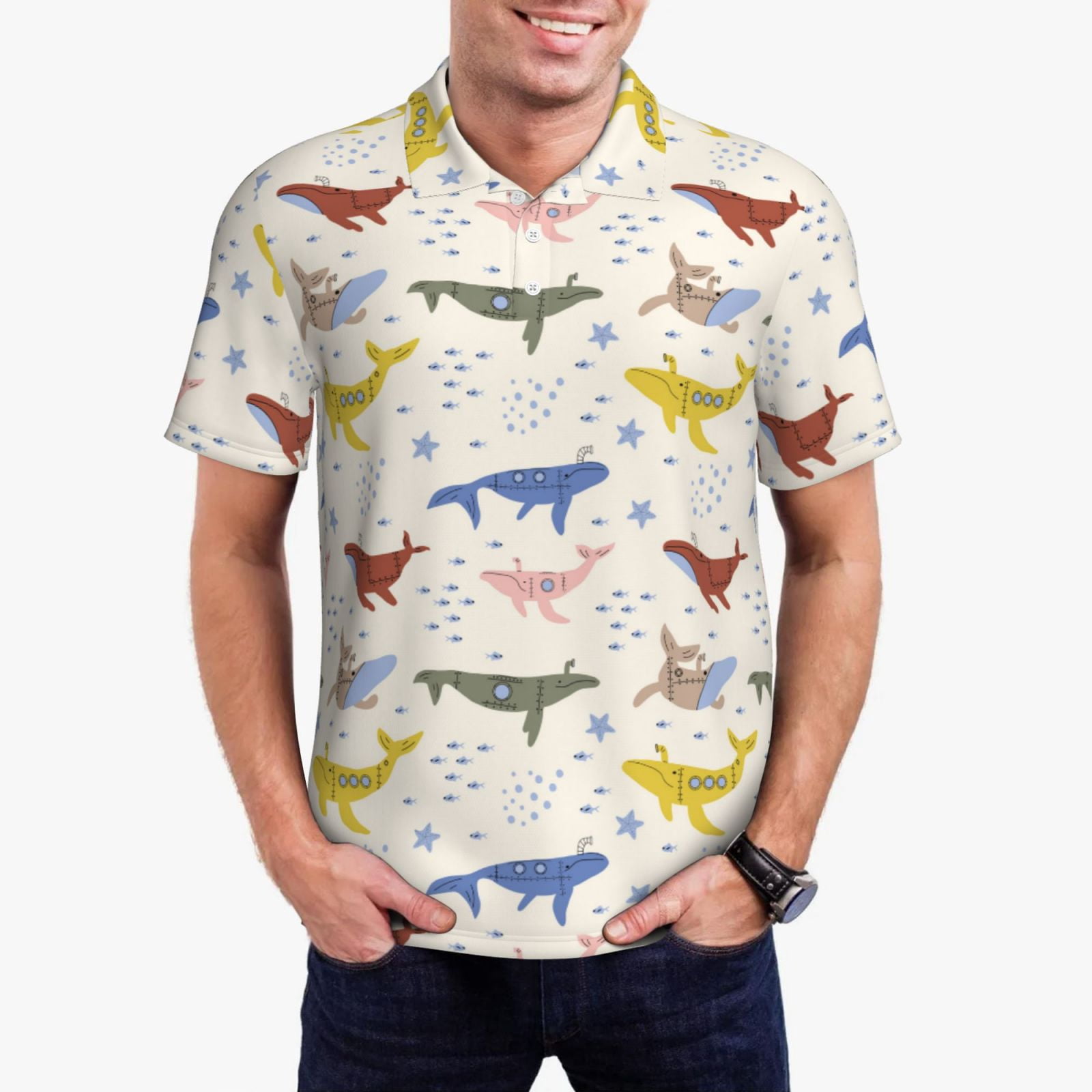 Polo Shirts for Men - Cute cartoon Whales Soft Comfort Breathable ...