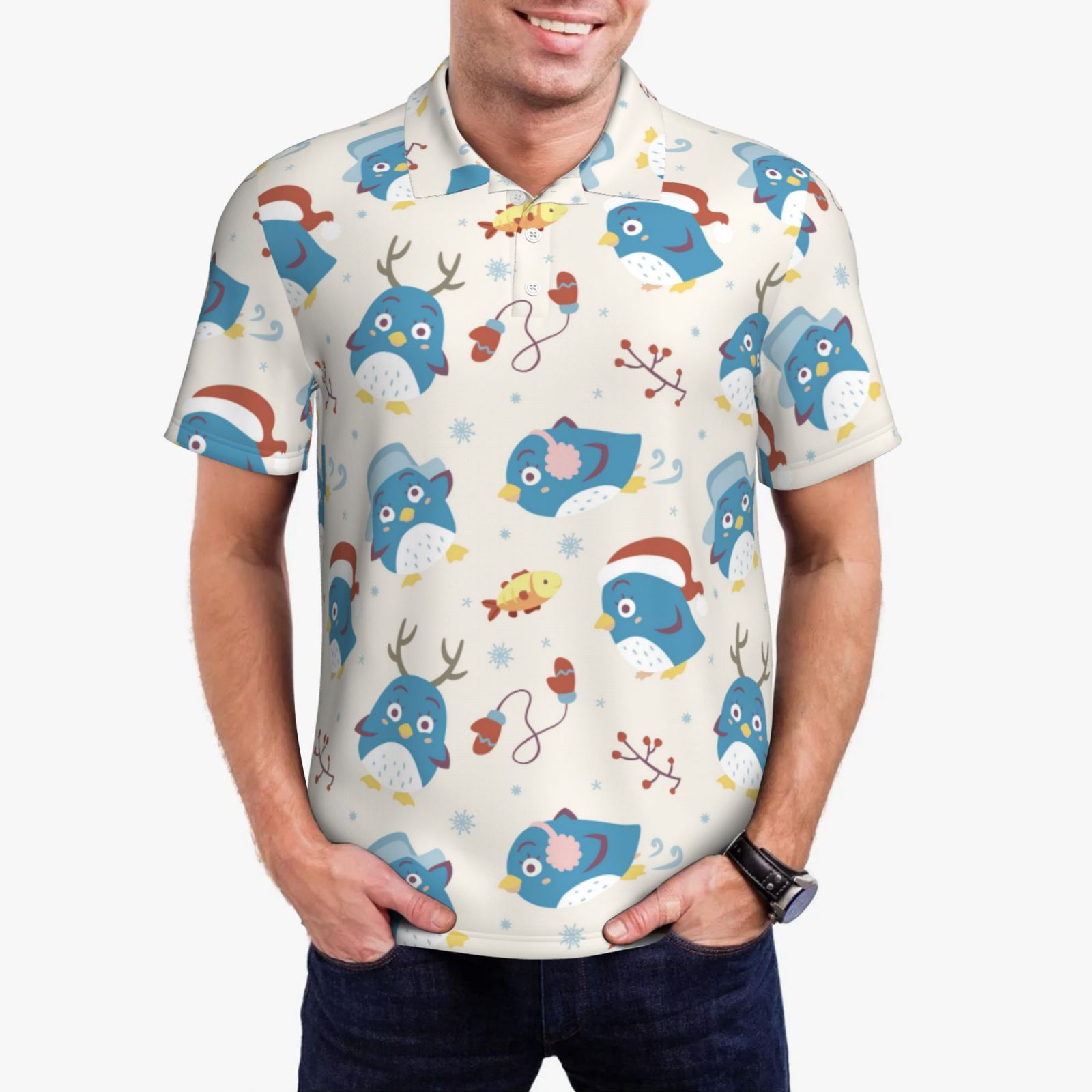 Polo Shirts for Men - Cute cartoon penguin Mens Polo Shirts Short ...