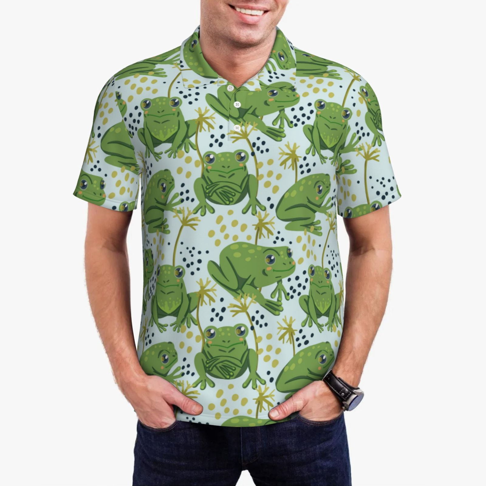 Polo Shirts for Men Cute frogs funny Casual Mens Short Sleeve Polo ...