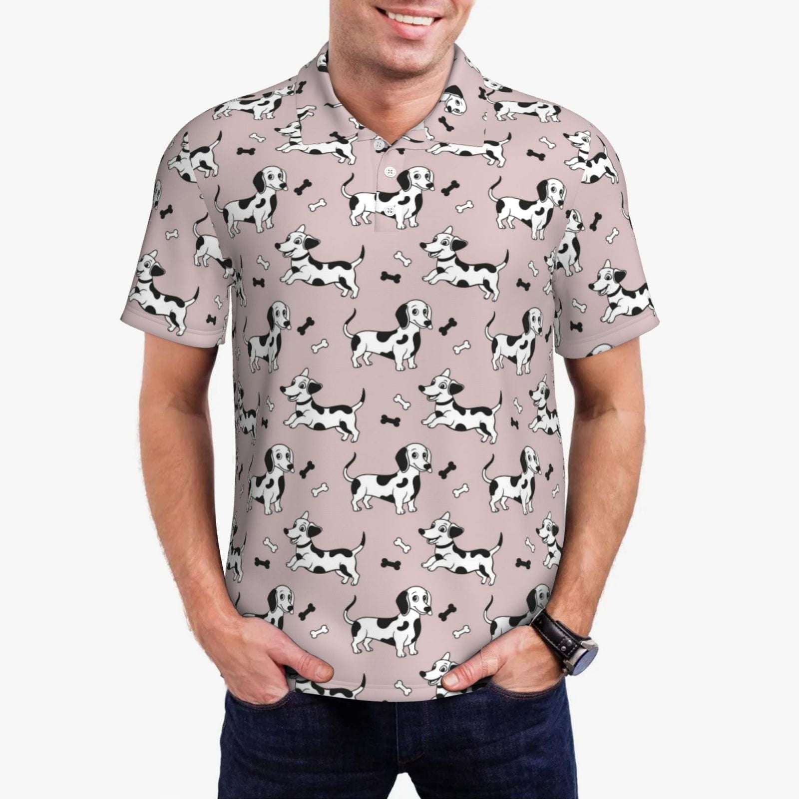 Polo Shirts for Men, Dachshund Dog Puppy Black Bone Cuteness Casual ...