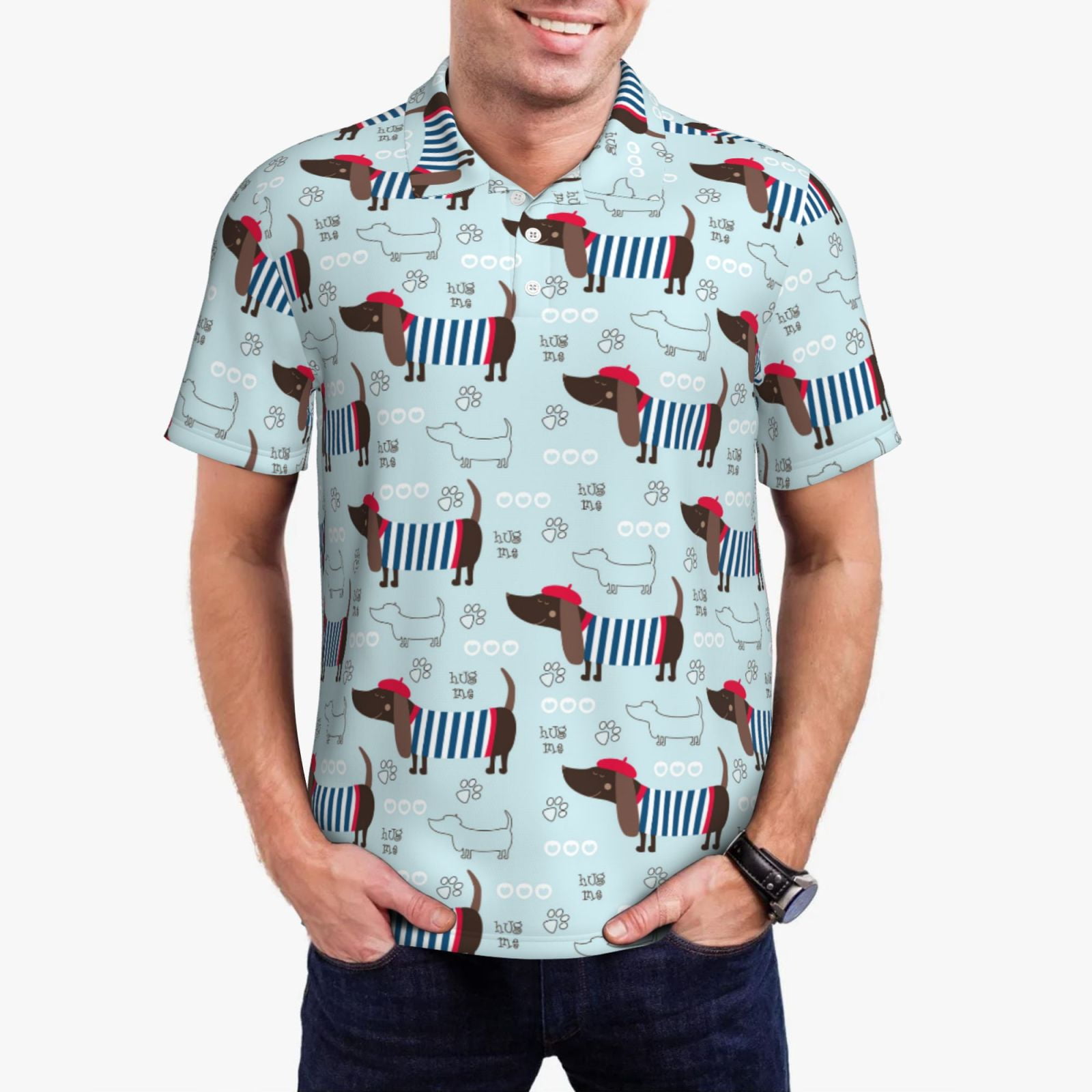 Polo Shirts for Men, Dachshund Dog Puppy No.1010 Soft Casual Mens Polo ...