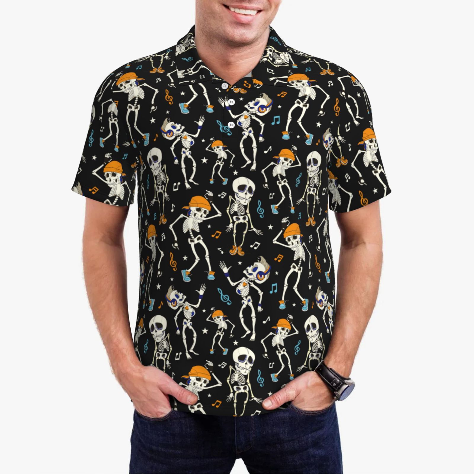 Polo Shirts for Men Dancing Skeleton Party Casual Mens Short Sleeve ...