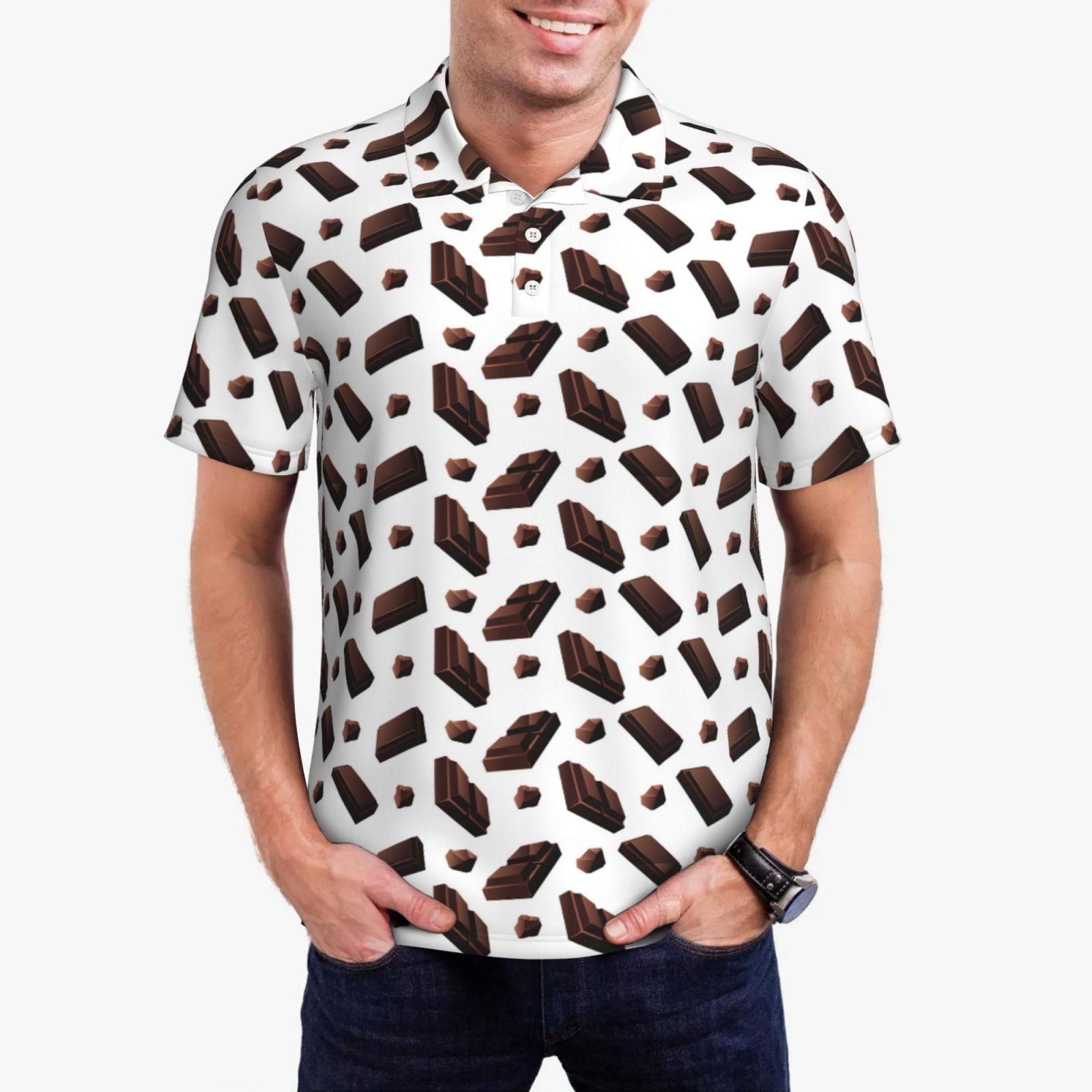 Polo Shirts for Men - Dark Brown Chocolate Print Mens Polo Shirts Short ...