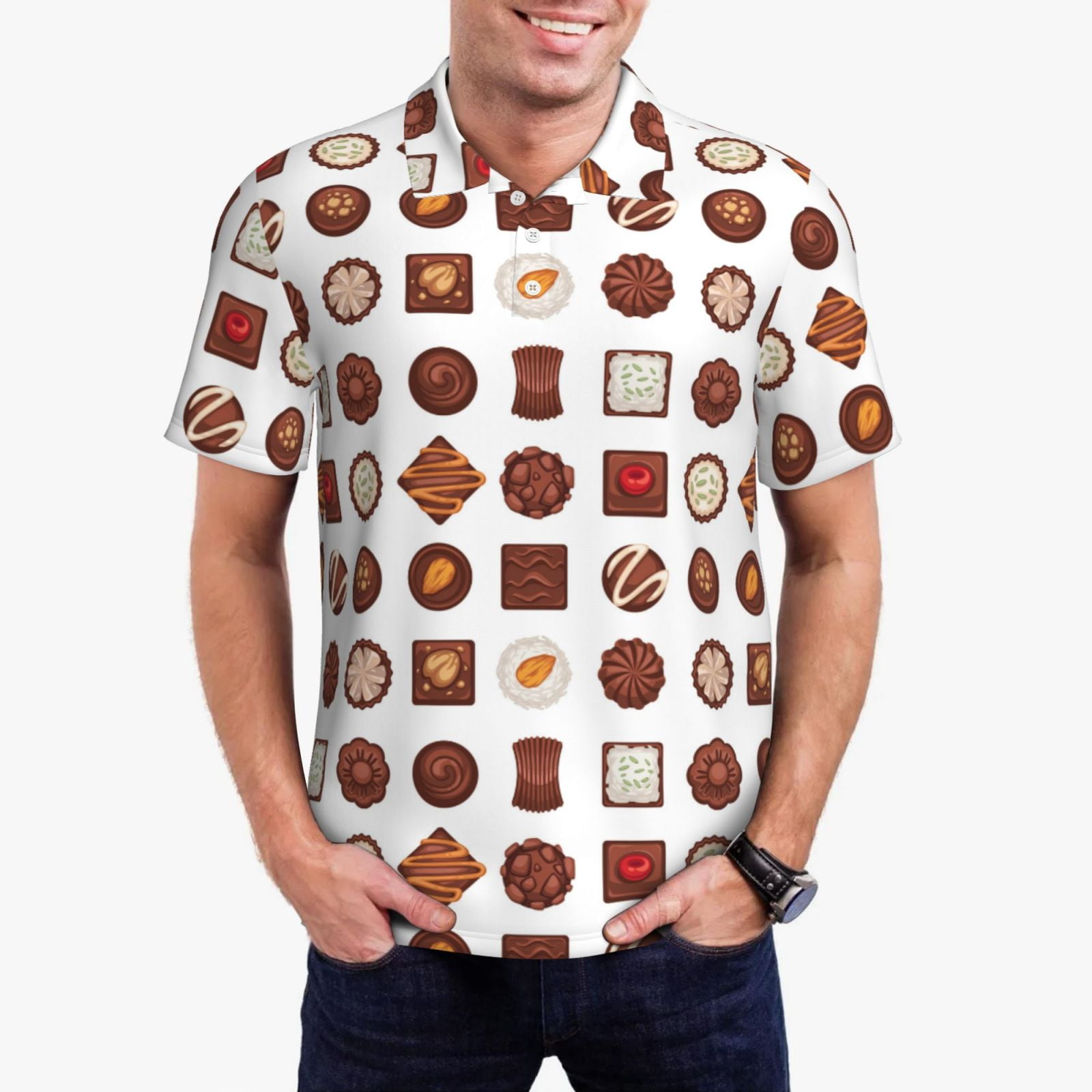 Polo Shirts for Men - Delicate Chocolate Print Classic Mens Polo Shirts Casual Short Sleeve ...