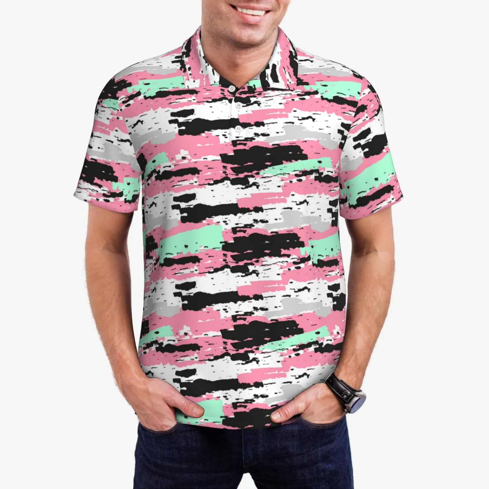 Polo Shirts for Men Digital Camouflage Casual Mens Short Sleeve Polo ...