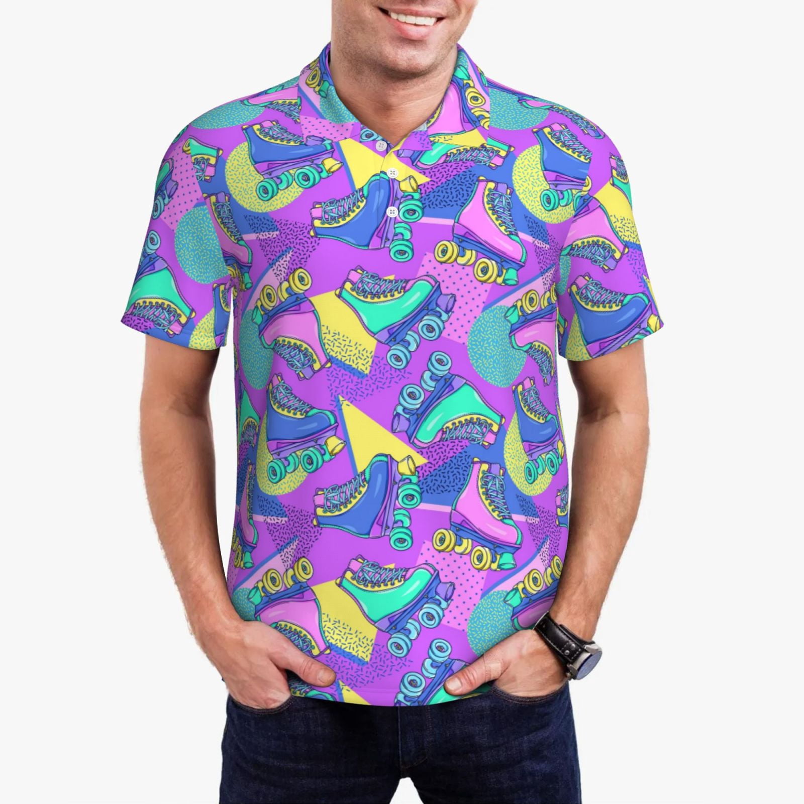 Polo Shirts for Men - Disco Roller Skates Mens Polo Shirts Short Sleeve ...