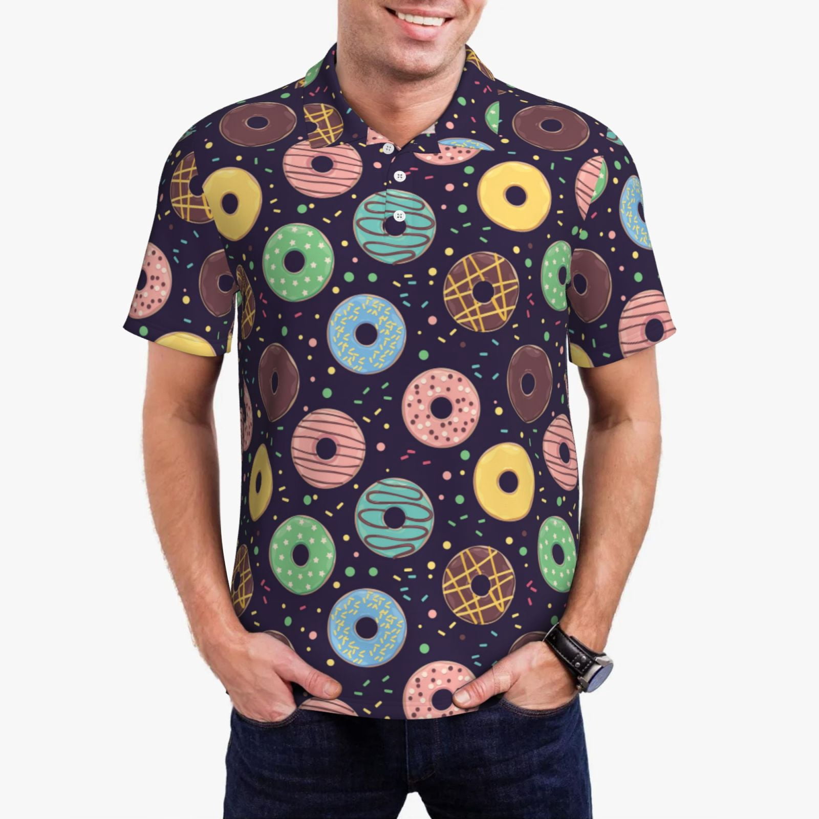 Polo Shirts for Men, Donut Print No.9065 Cuteness Casual Mens Polo ...