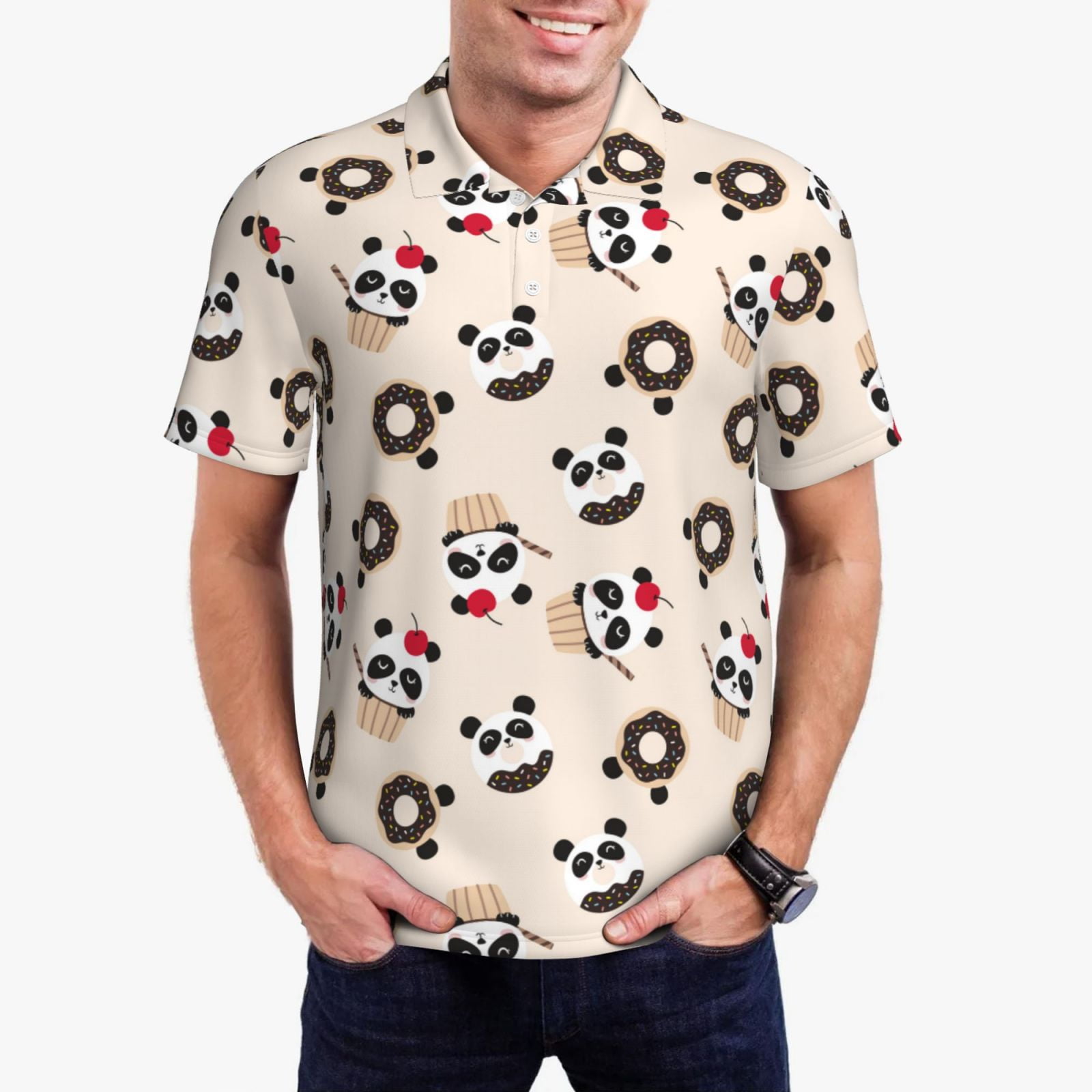Polo Shirts for Men - Donut panda Print Classic Mens Polo Shirts Casual ...