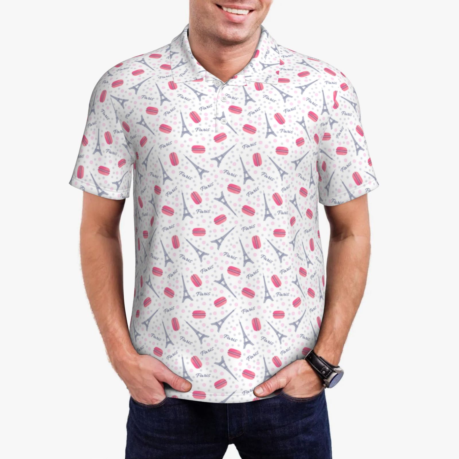 Polo Shirts for Men - Eiffel Tower polka dot Mens Polo Shirts Short ...