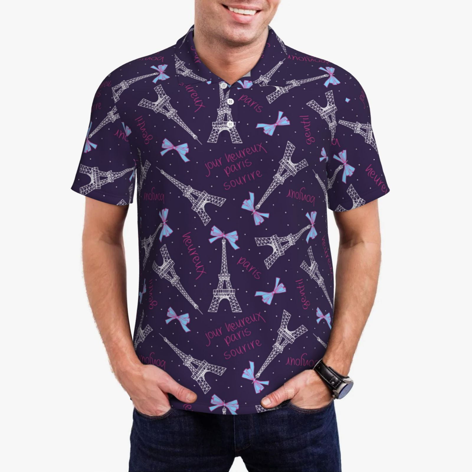 Polo Shirts for Men - Eiffel Tower rosette Mens Polo Shirts Short ...