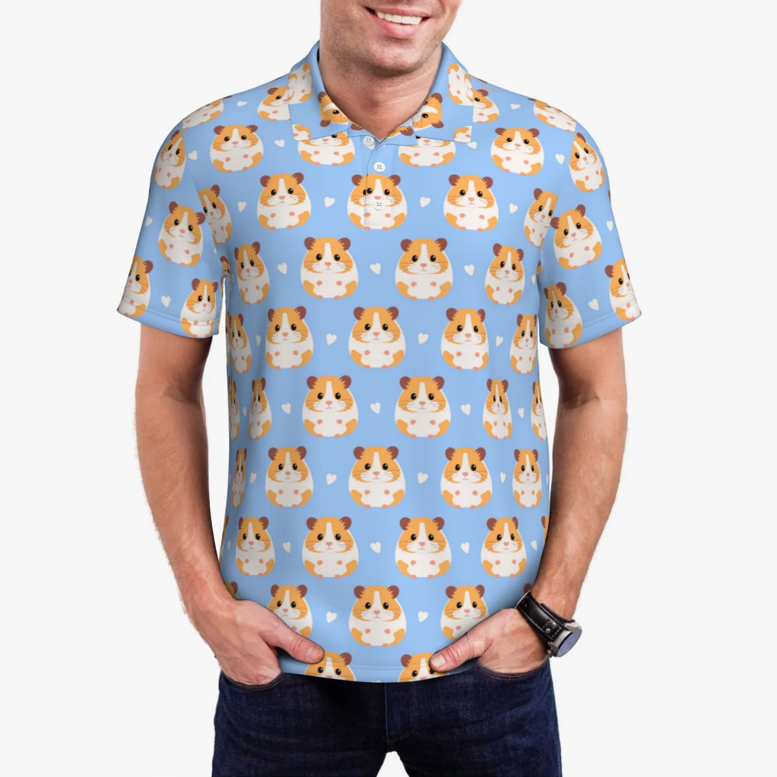Polo Shirts for Men, Elegant Cartoon Cute Hamster Cuteness Casual Mens ...
