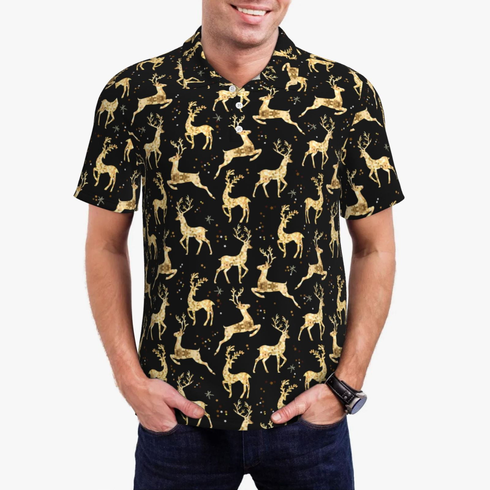 Polo Shirts for Men - Elegant Gold Moose Mens Polo Shirts Short Sleeve ...
