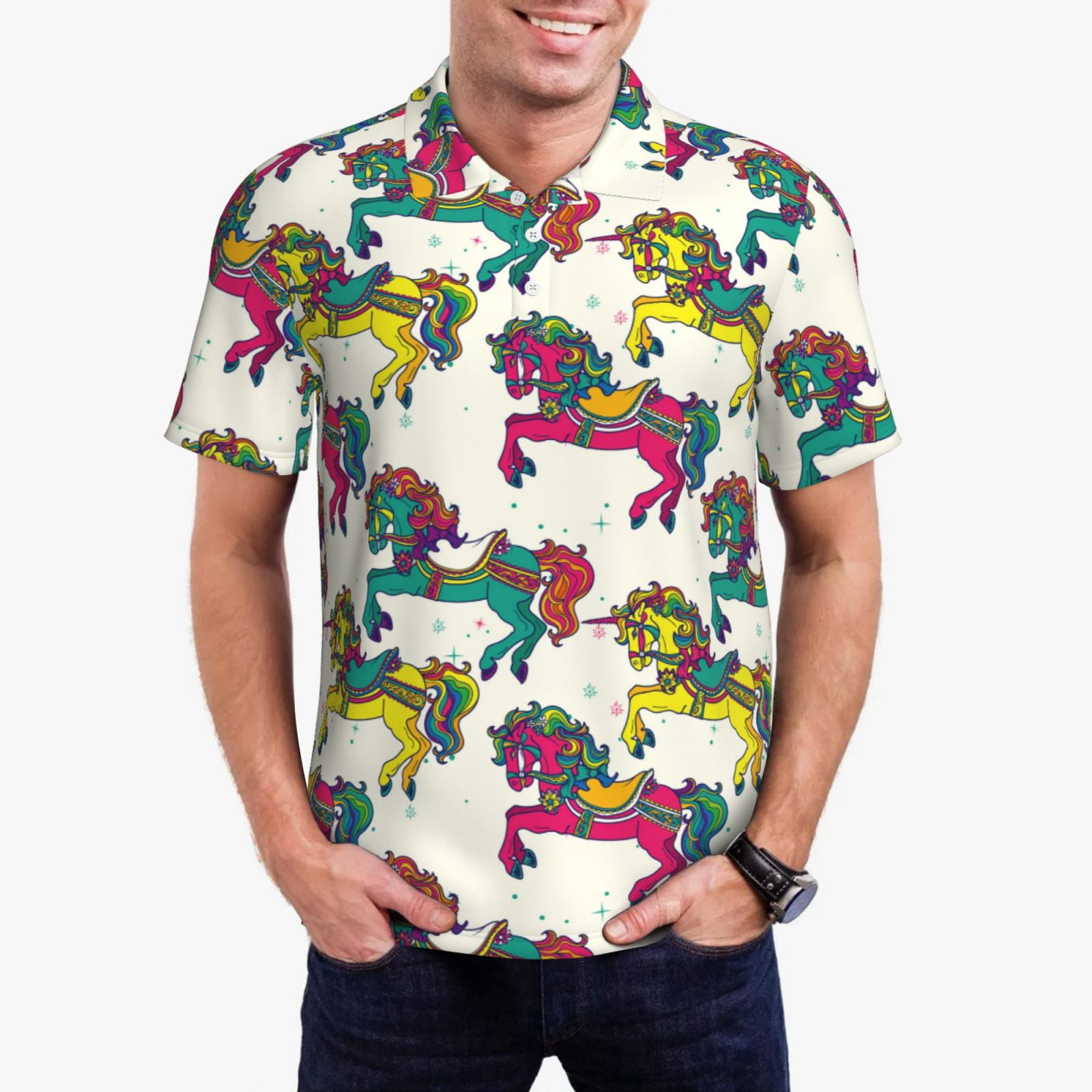 Polo Shirts for Men - Exotic Colorful Cute Horse Mens Polo Shirts Short ...