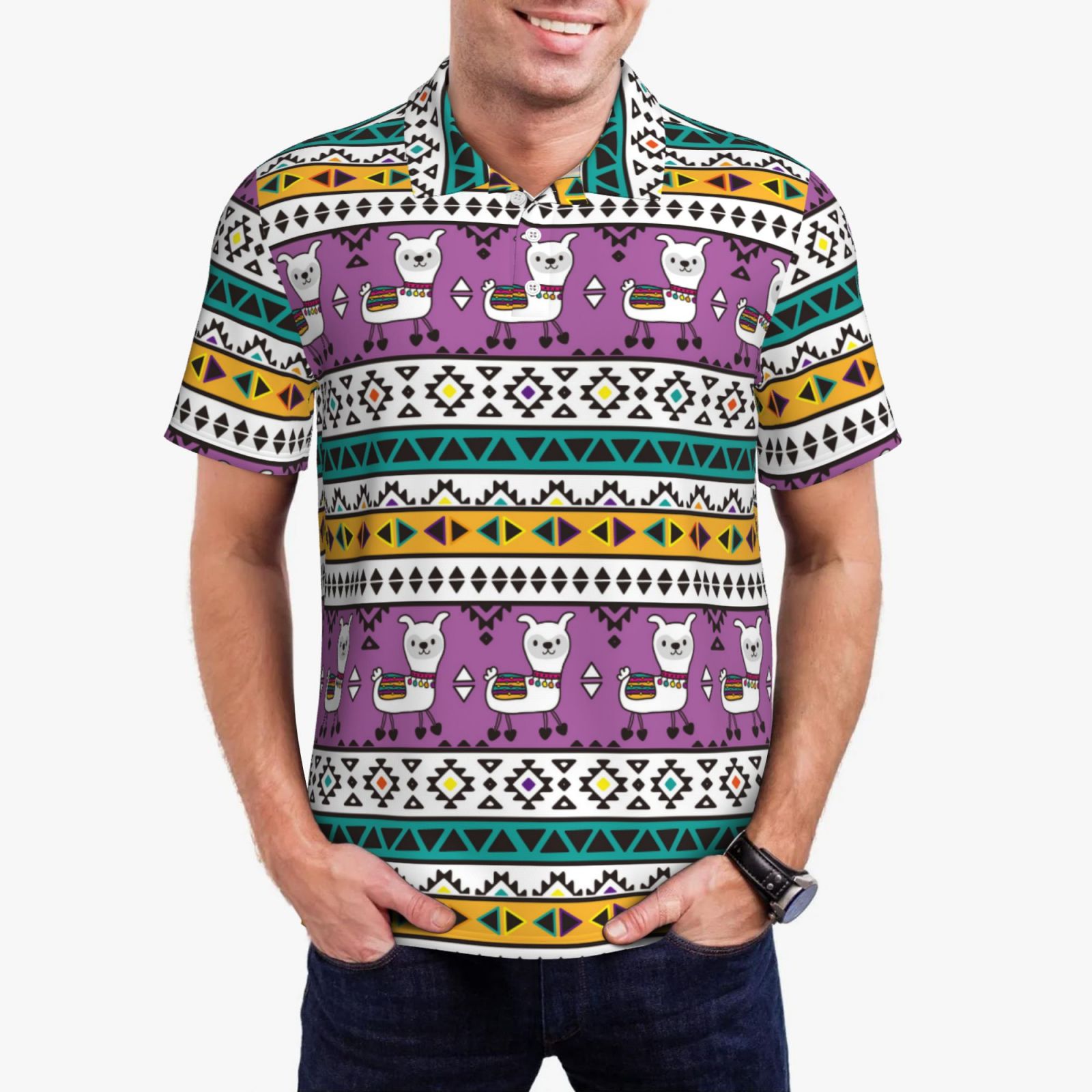 Polo Shirts for Men Exotic Funny Cute Alpaca Casual Mens Short Sleeve ...