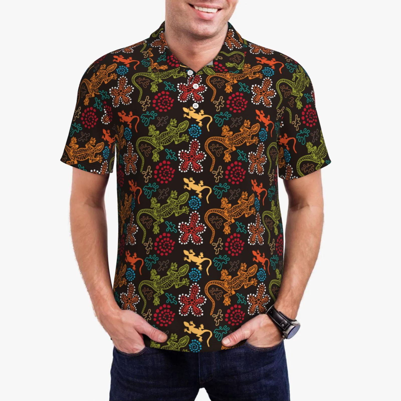Polo Shirts for Men Exotic Gecko Lizard Colorful Casual Mens Short ...