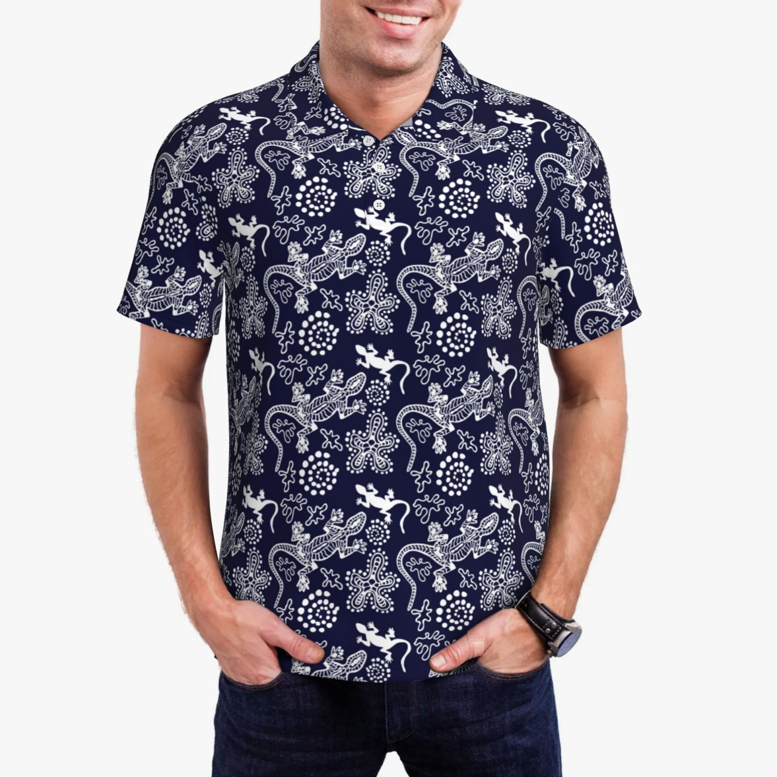 Polo Shirts for Men, Exotic Gecko Lizard White Cuteness Casual Mens ...