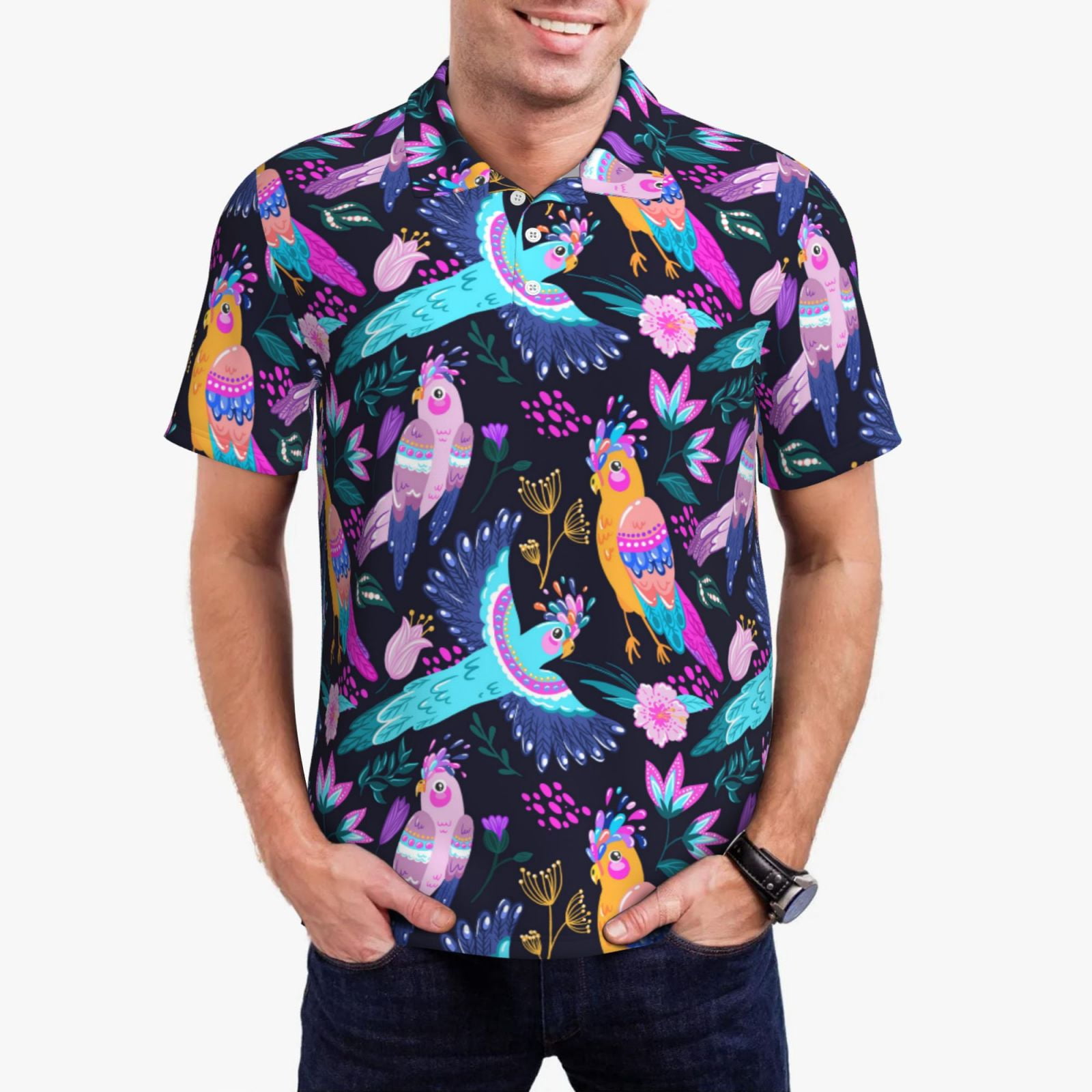 Polo Shirts for Men - Exotic Multicolor Cockatoo Parrot Classic Mens ...