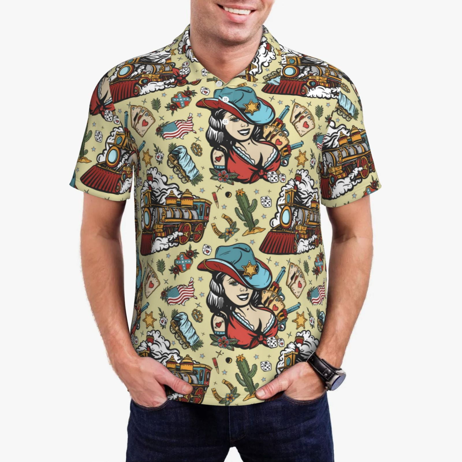 Polo Shirts for Men, Exotic Train Pattern Cuteness Casual Mens Polo ...