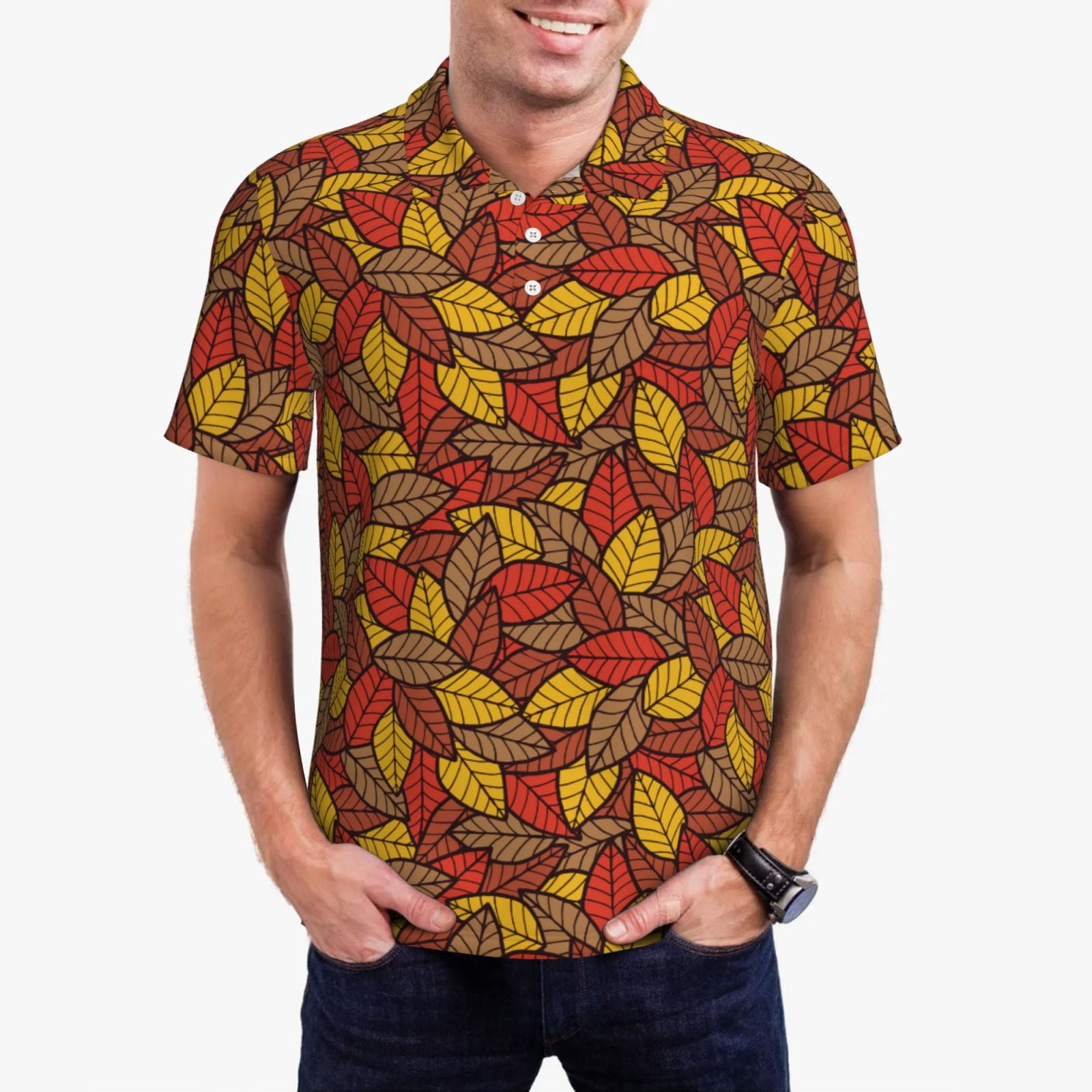 Polo Shirts for Men - Fall leaves Mens Polo Shirts Short Sleeve, Button ...