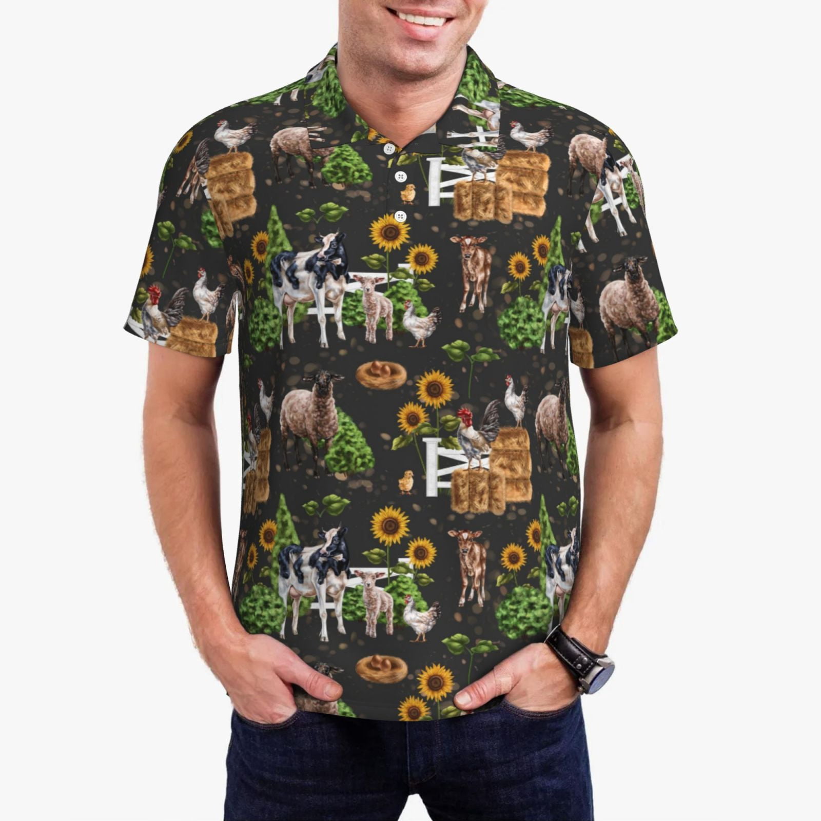 Polo Shirts for Men - Farm Animals 2 Classic Mens Polo Shirts Casual ...