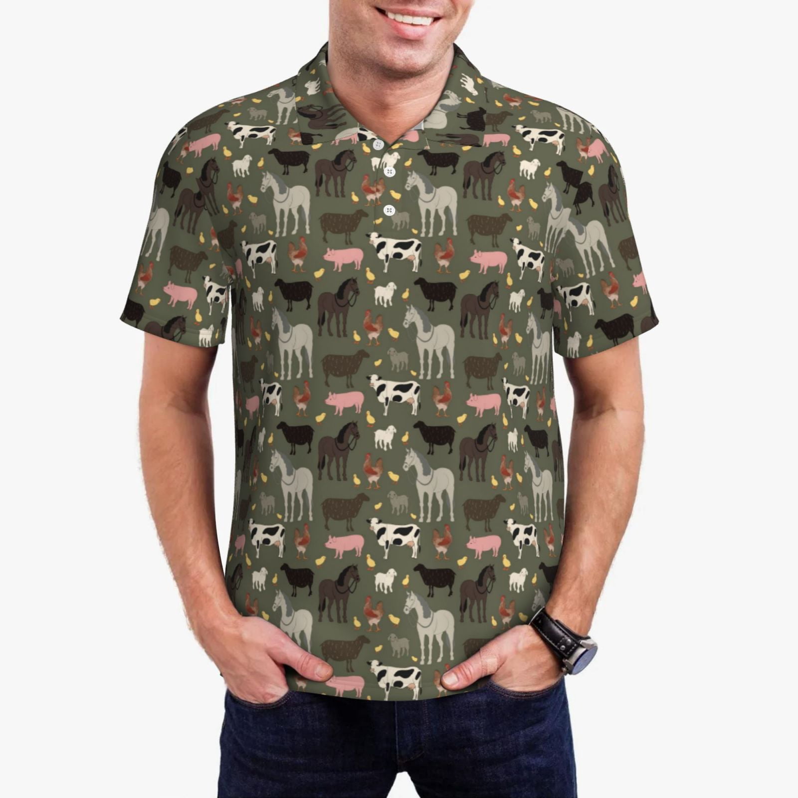 Polo Shirts for Men - Farm Animals Mens Polo Shirts Short Sleeve ...
