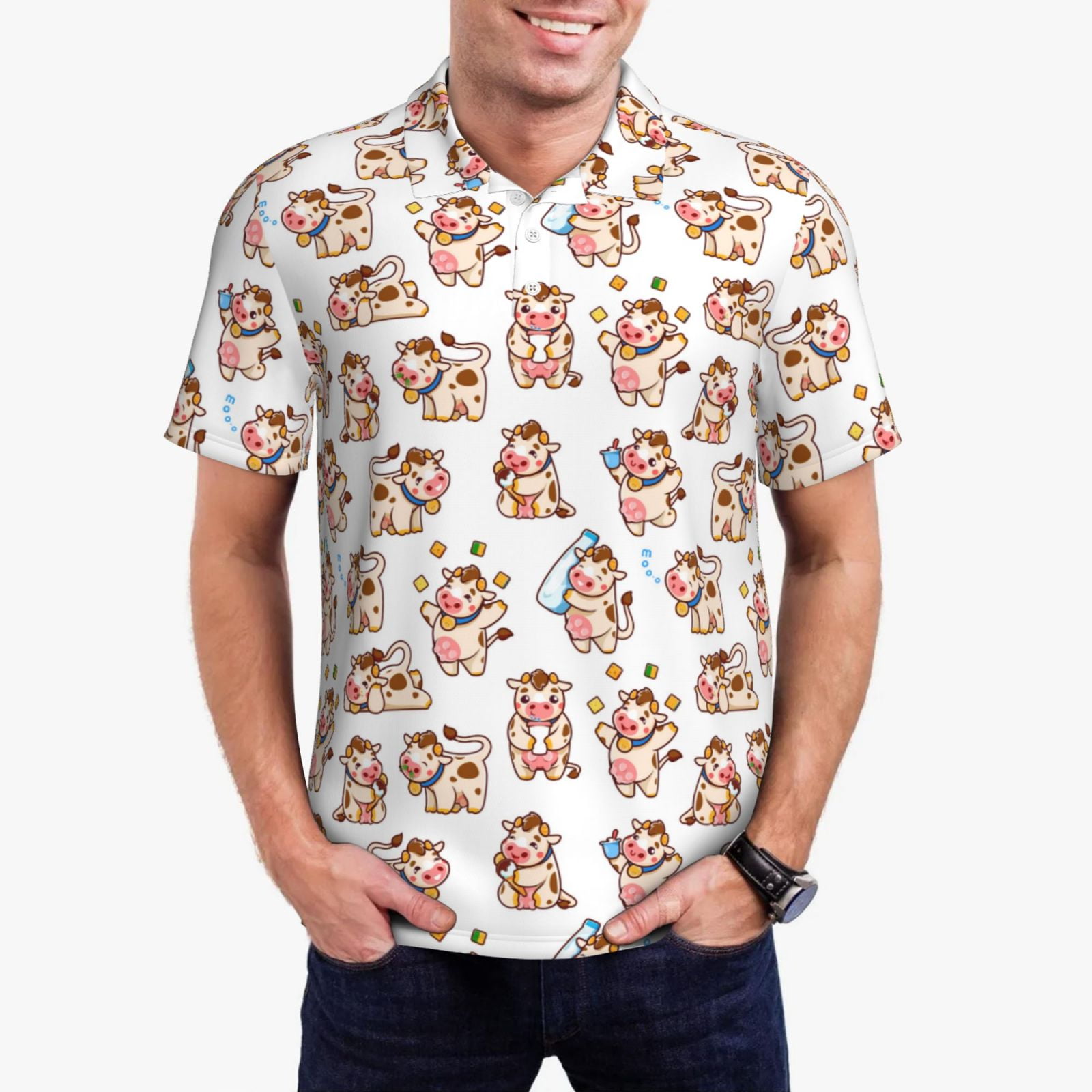 Polo Shirts for Men - Farm Cow Animal Classic Mens Polo Shirts Casual ...