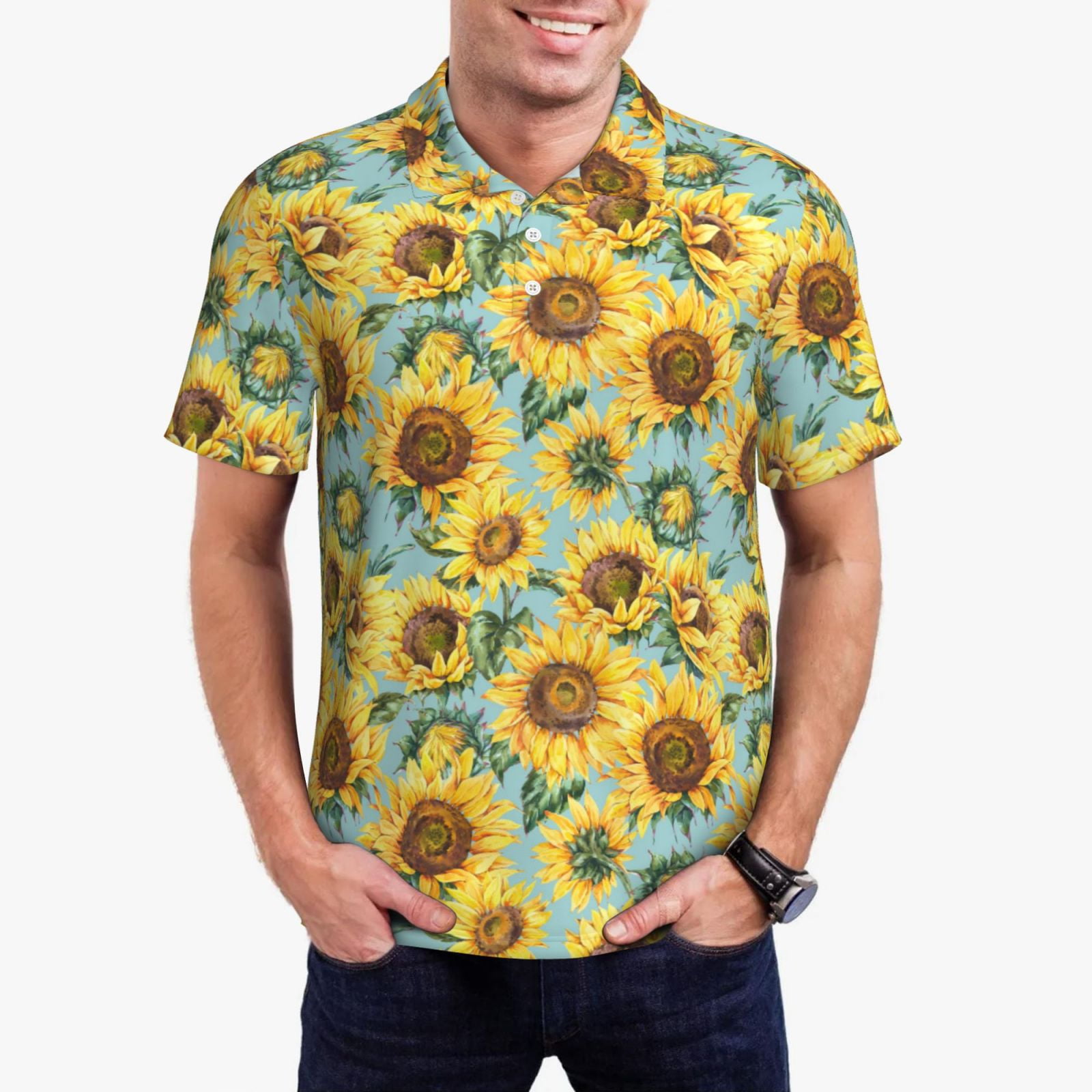 Polo Shirts for Men, Farmhouse Sunflower Soft Casual Mens Polo Shirts ...