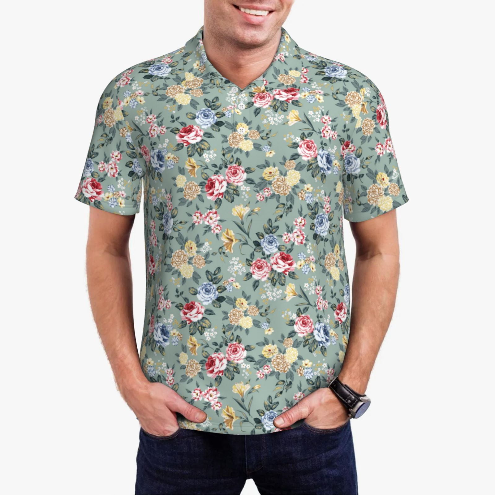 Polo Shirts for Men, Floral Rose Flowers Soft Casual Mens Polo Shirts ...