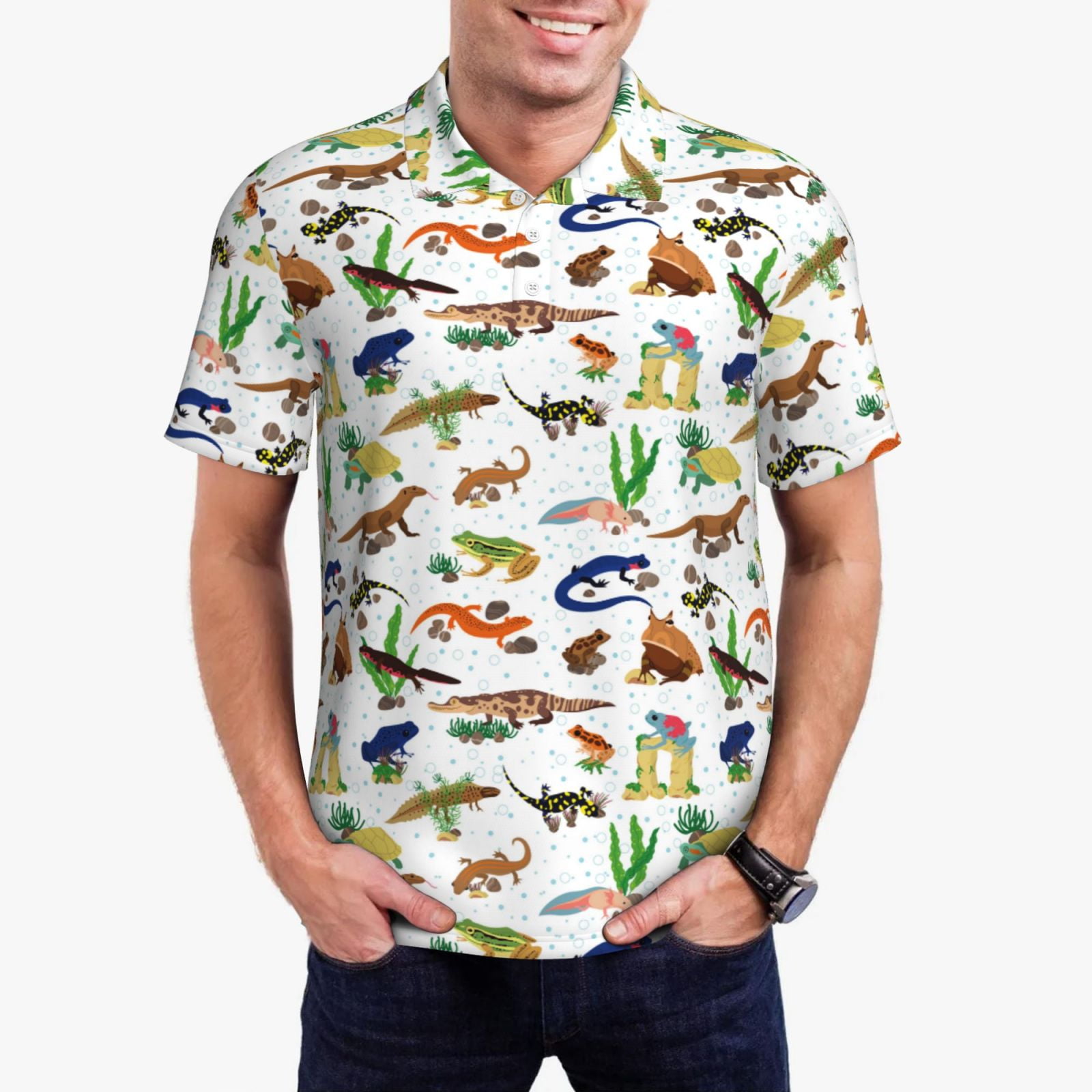 Polo Shirts for Men Frog Turtle Newt Lizard Seaweed Casual Mens Short ...