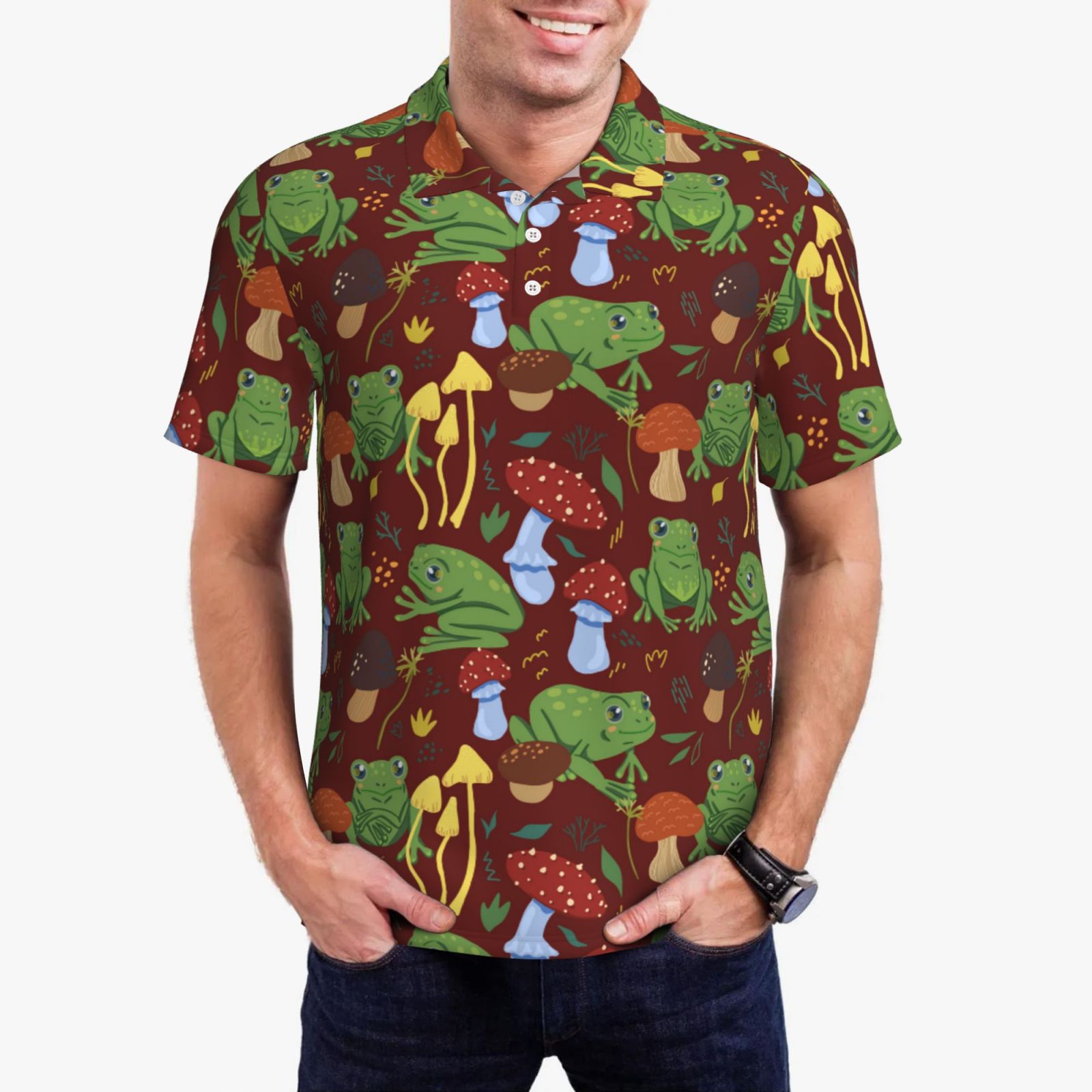 Polo Shirts for Men - Frogs and Mushrooms Classic Mens Polo Shirts ...