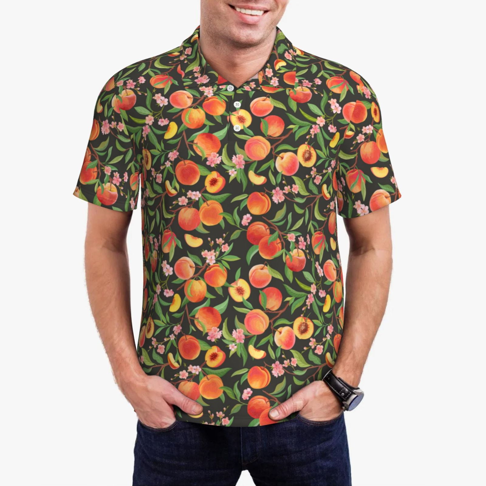 Polo Shirts for Men, Fruits Peach Cuteness Casual Mens Polo Shirts ...