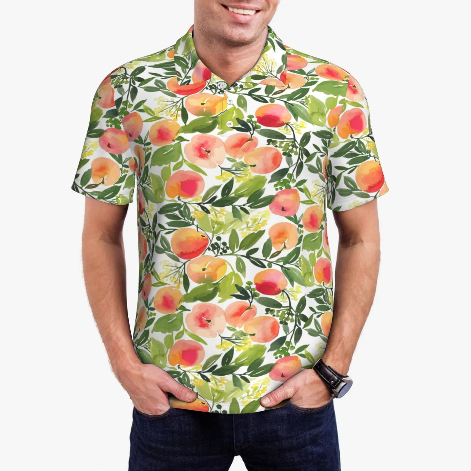 Polo Shirts for Men - Fruits Peach1 Soft Comfort Breathable Casual Mens ...