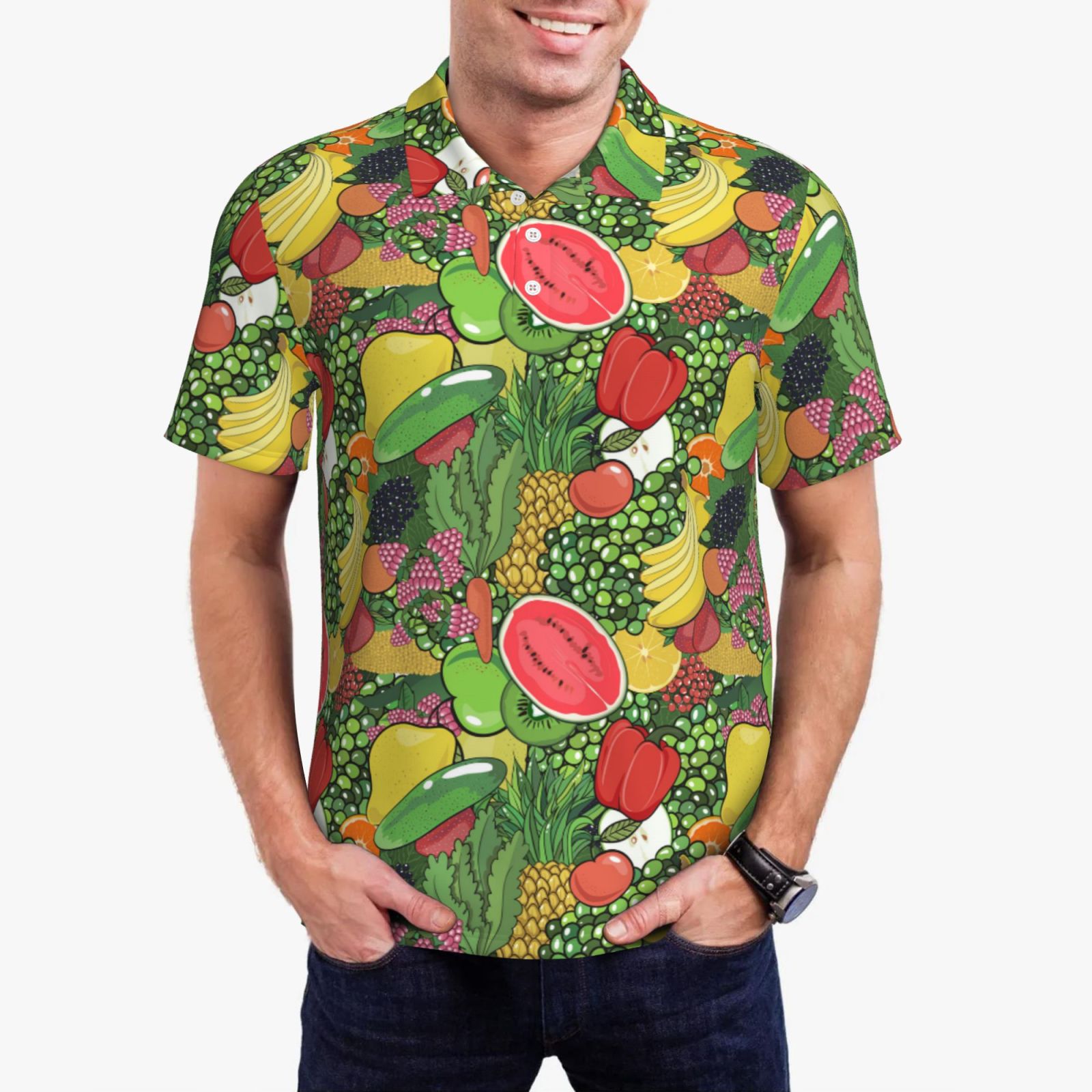 Polo Shirts for Men, Fruits Vegetables And Berries Cuteness Casual Mens ...