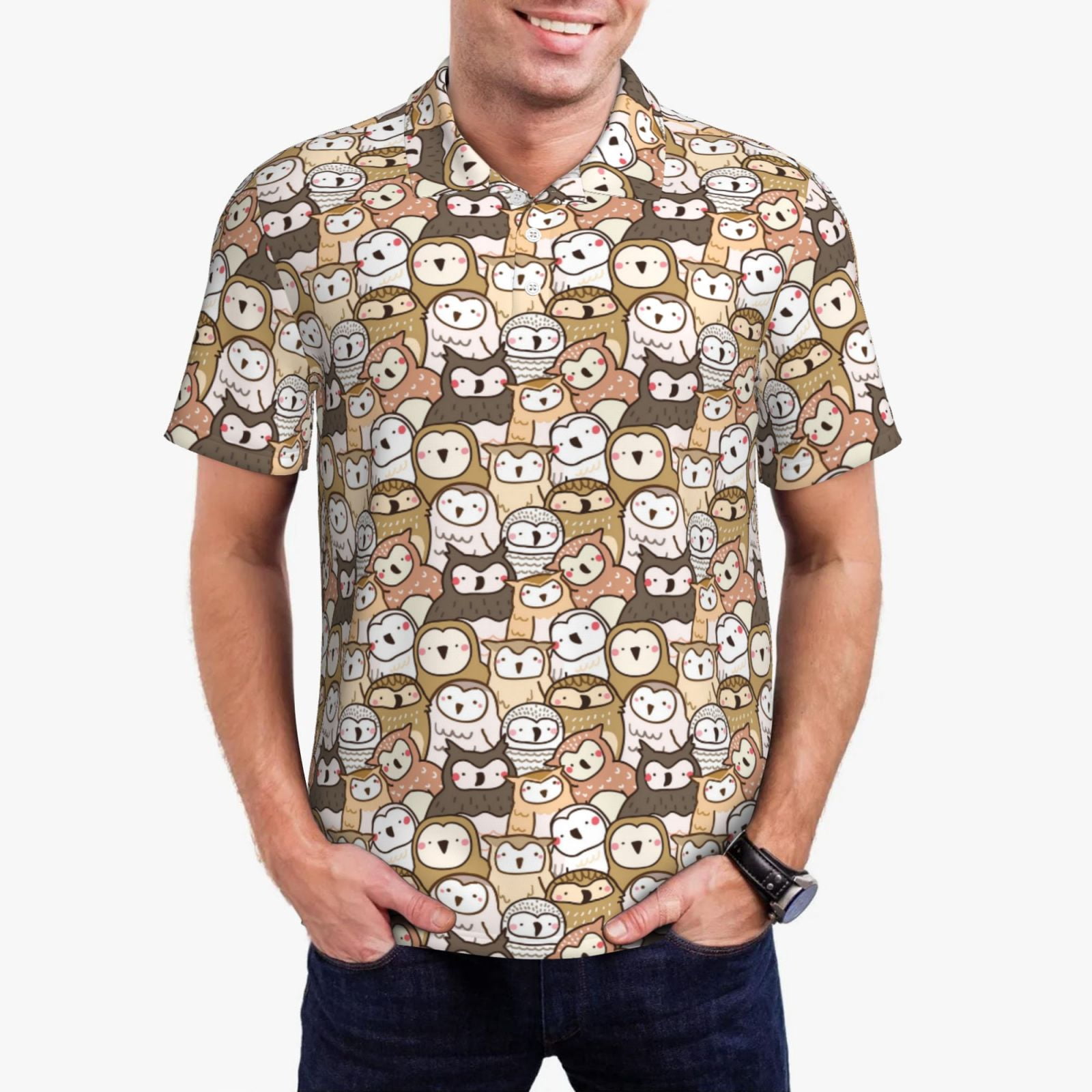 Polo Shirts for Men - Funny Cartoon Owl Mens Polo Shirts Short Sleeve ...
