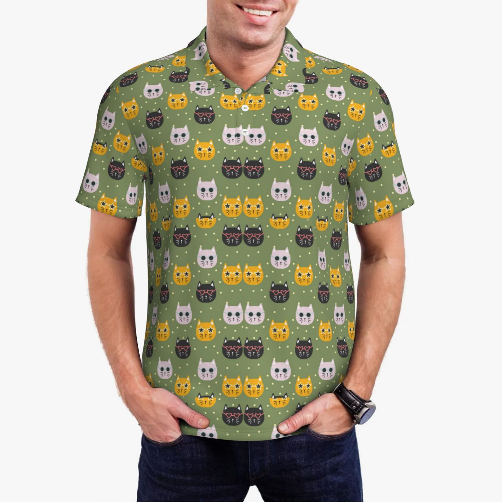 Polo Shirts for Men, Funny Cat Face Cuteness Casual Mens Polo Shirts ...