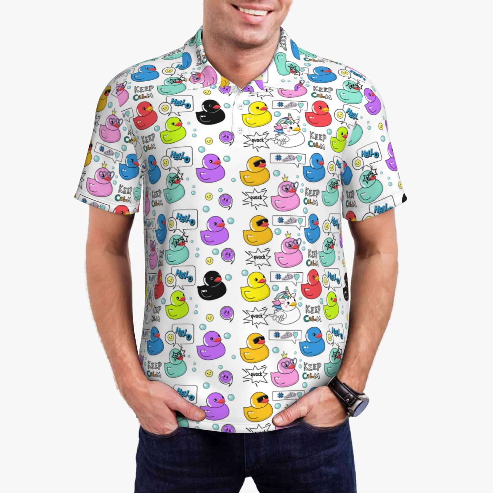 Polo Shirts for Men Funny Colorful Cute Duck Casual Mens Short Sleeve ...