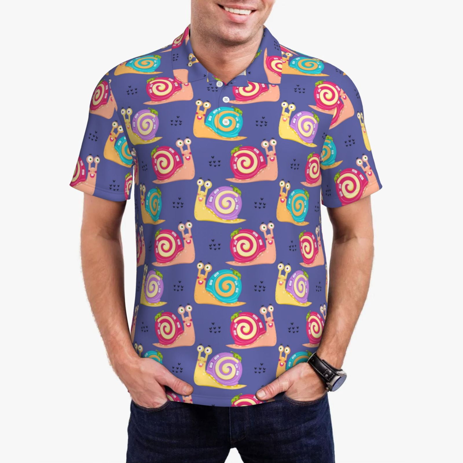 Polo Shirts for Men - Funny Colorful Snails Mens Polo Shirts Short ...