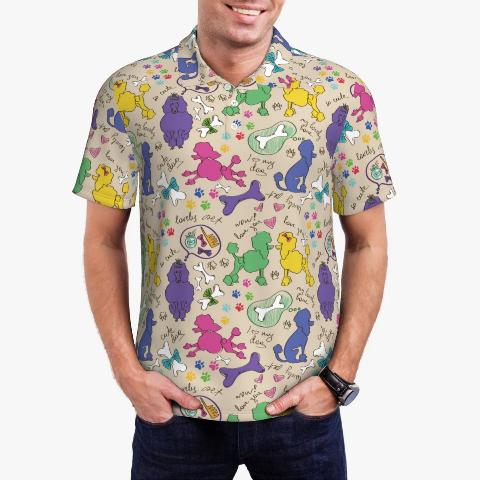 Polo Shirts for Men Funny Cute Poodle Dog Multi Color Casual Mens Short ...
