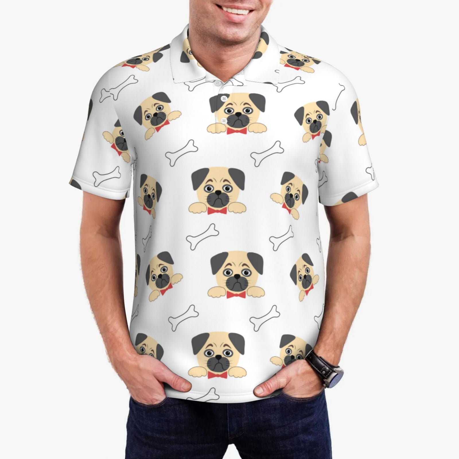 Polo Shirts for Men - Funny French Bulldog Bones Classic Mens Polo ...