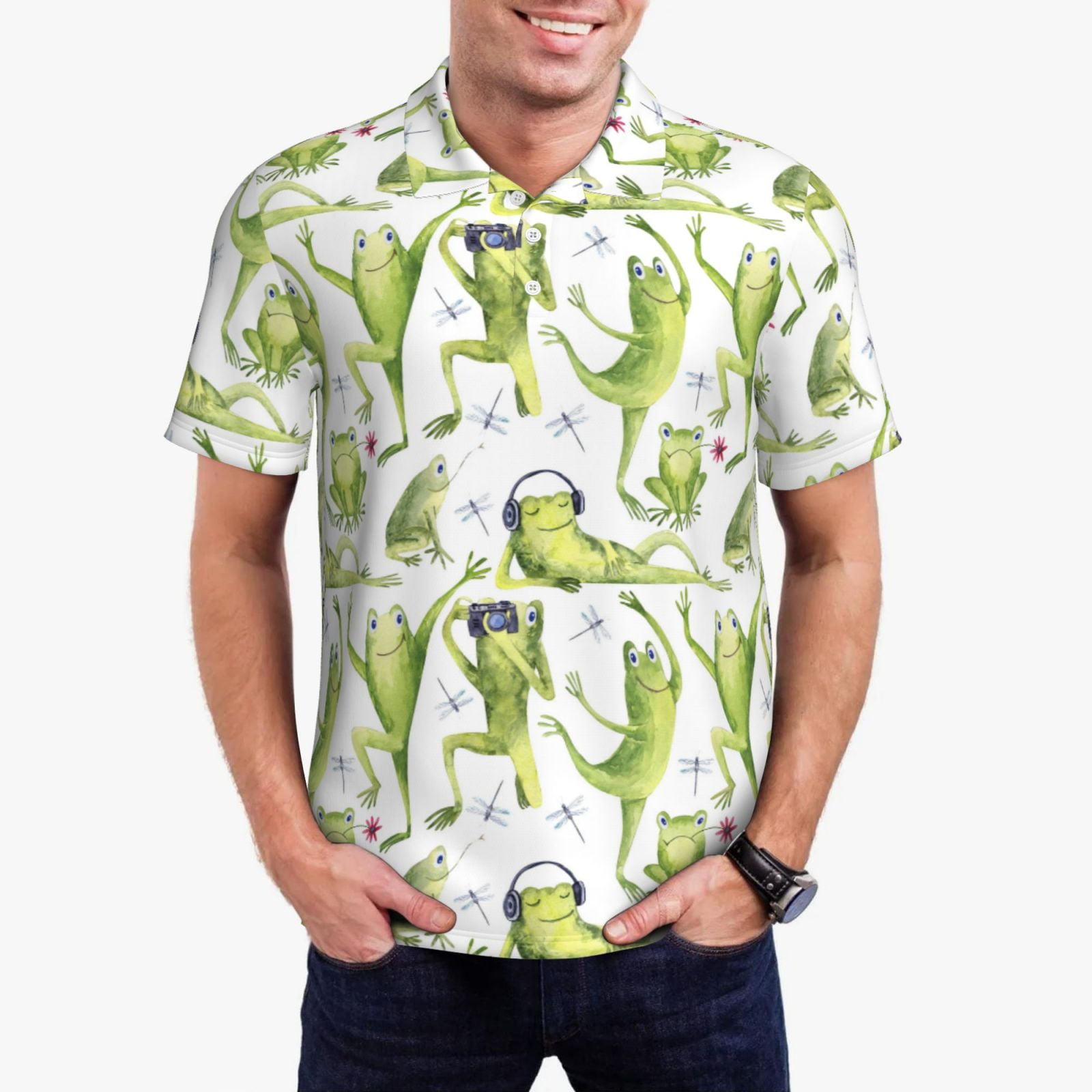 Polo Shirts for Men - Funny Frogs dancing camera cute Mens Polo Shirts ...