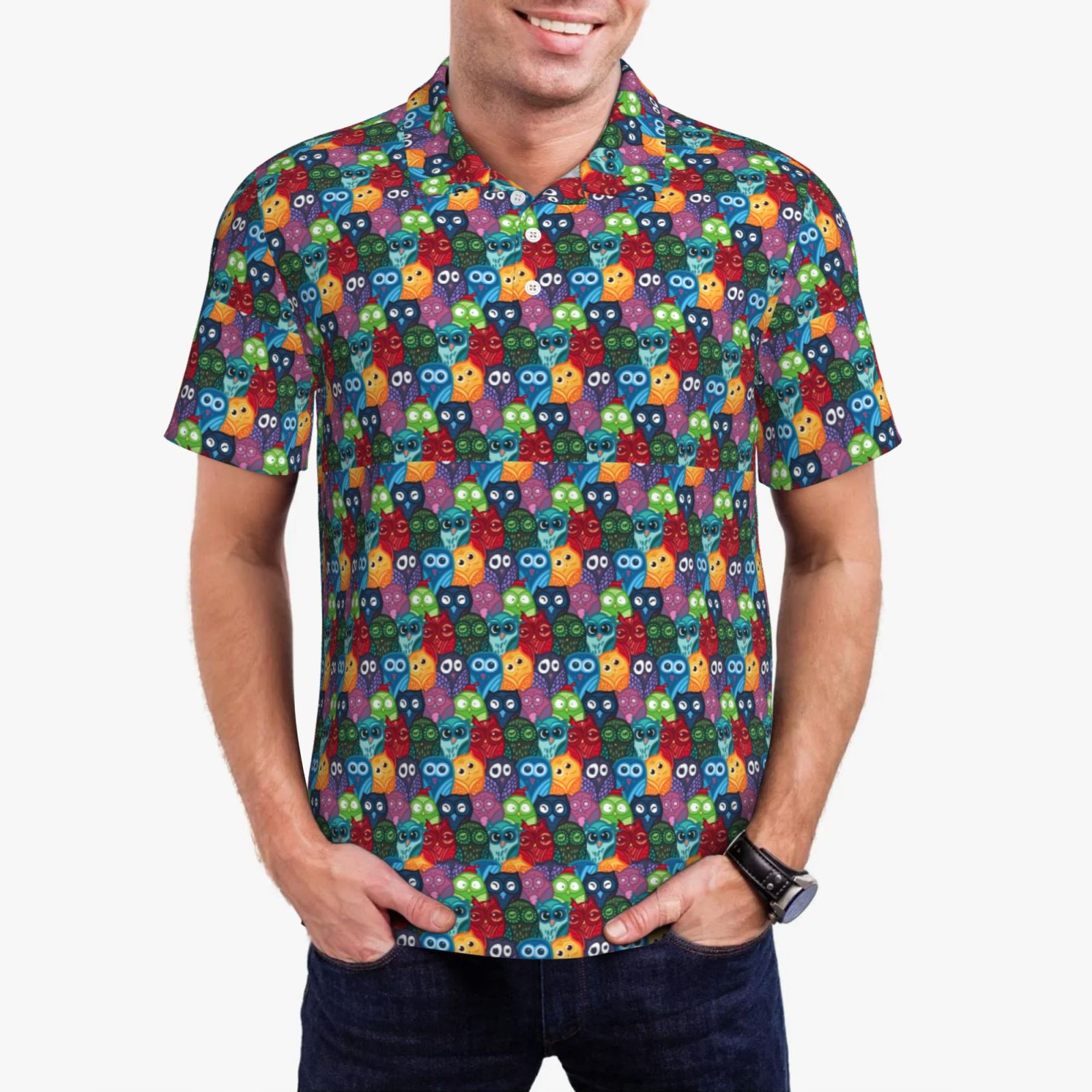 Polo Shirts for Men - Funny Owls Mens Polo Shirts Short Sleeve, Button ...