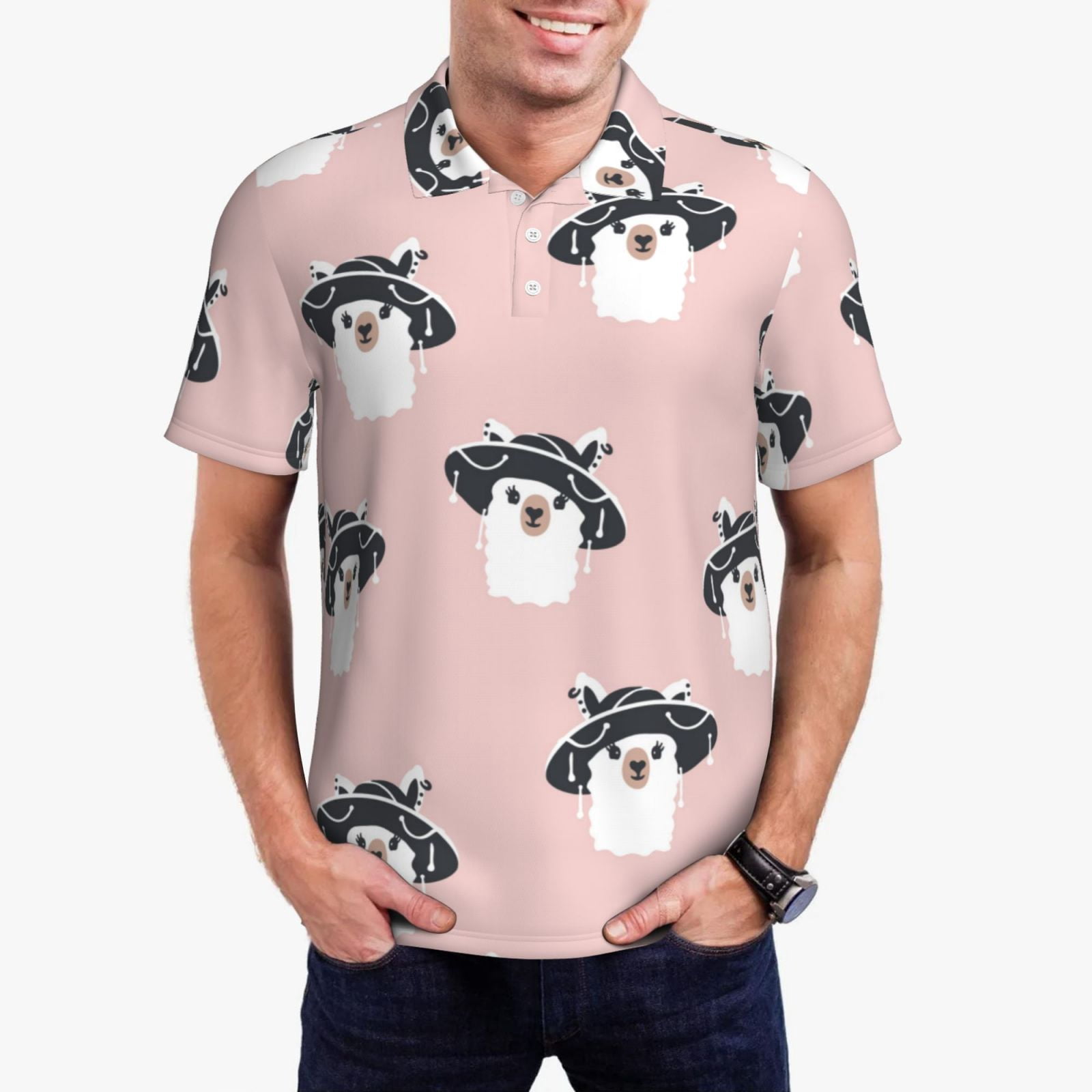 Polo Shirts for Men, Funny cute lami llama hat Cuteness Casual Mens ...