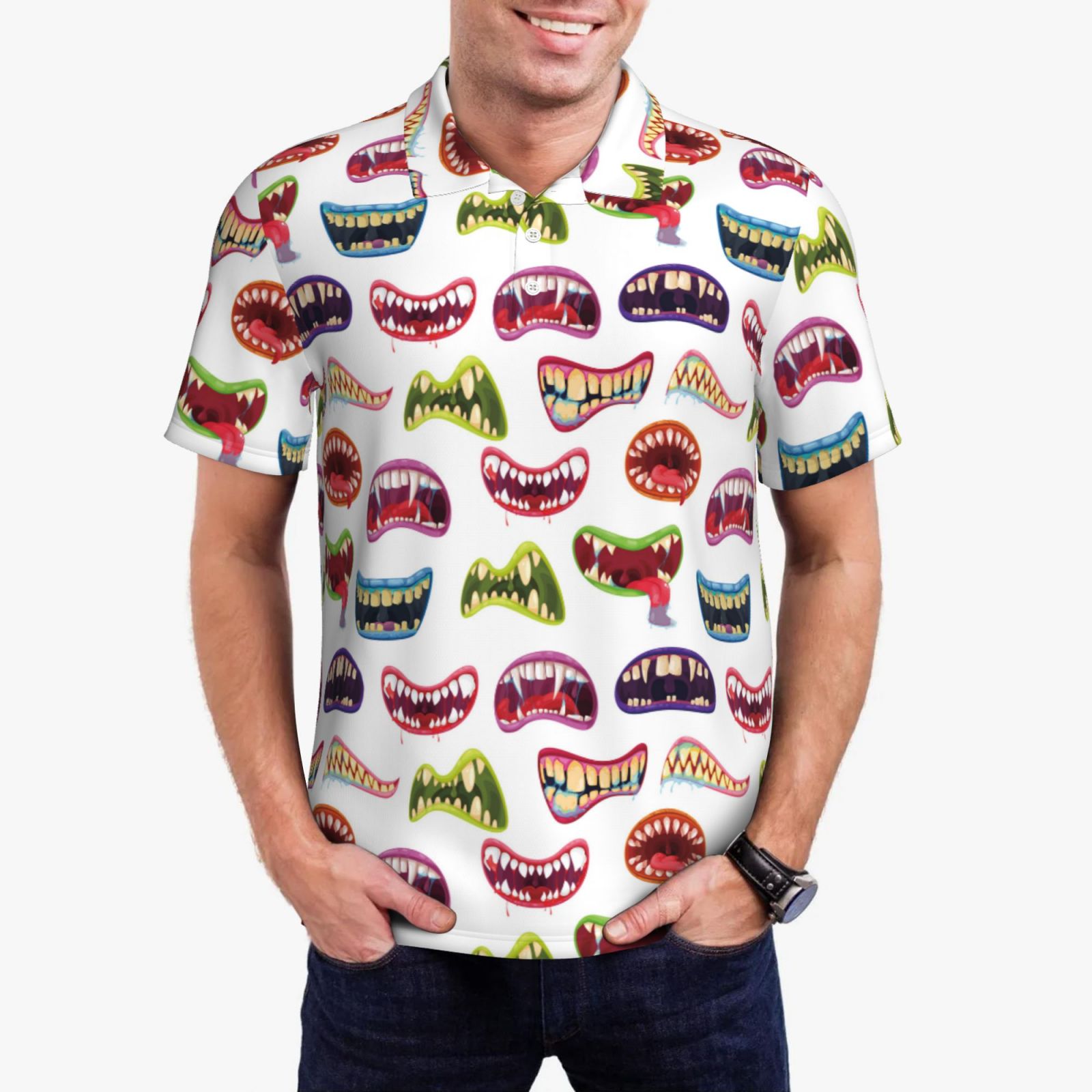Polo Shirts for Men - Funny mouth Mens Polo Shirts Short Sleeve, Button ...