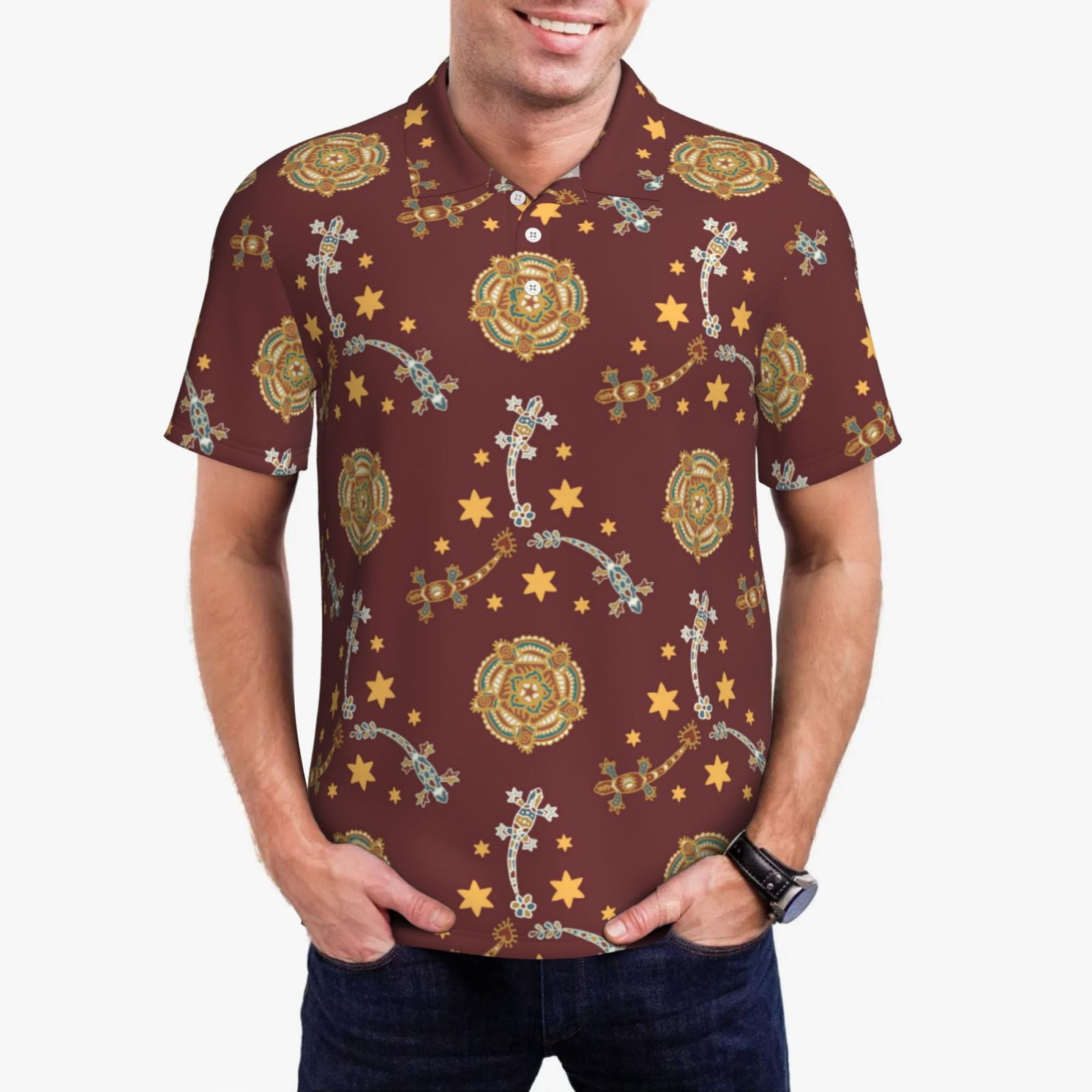 Polo Shirts for Men - Geometric Lizard Gecko Colorful_B Mens Polo ...