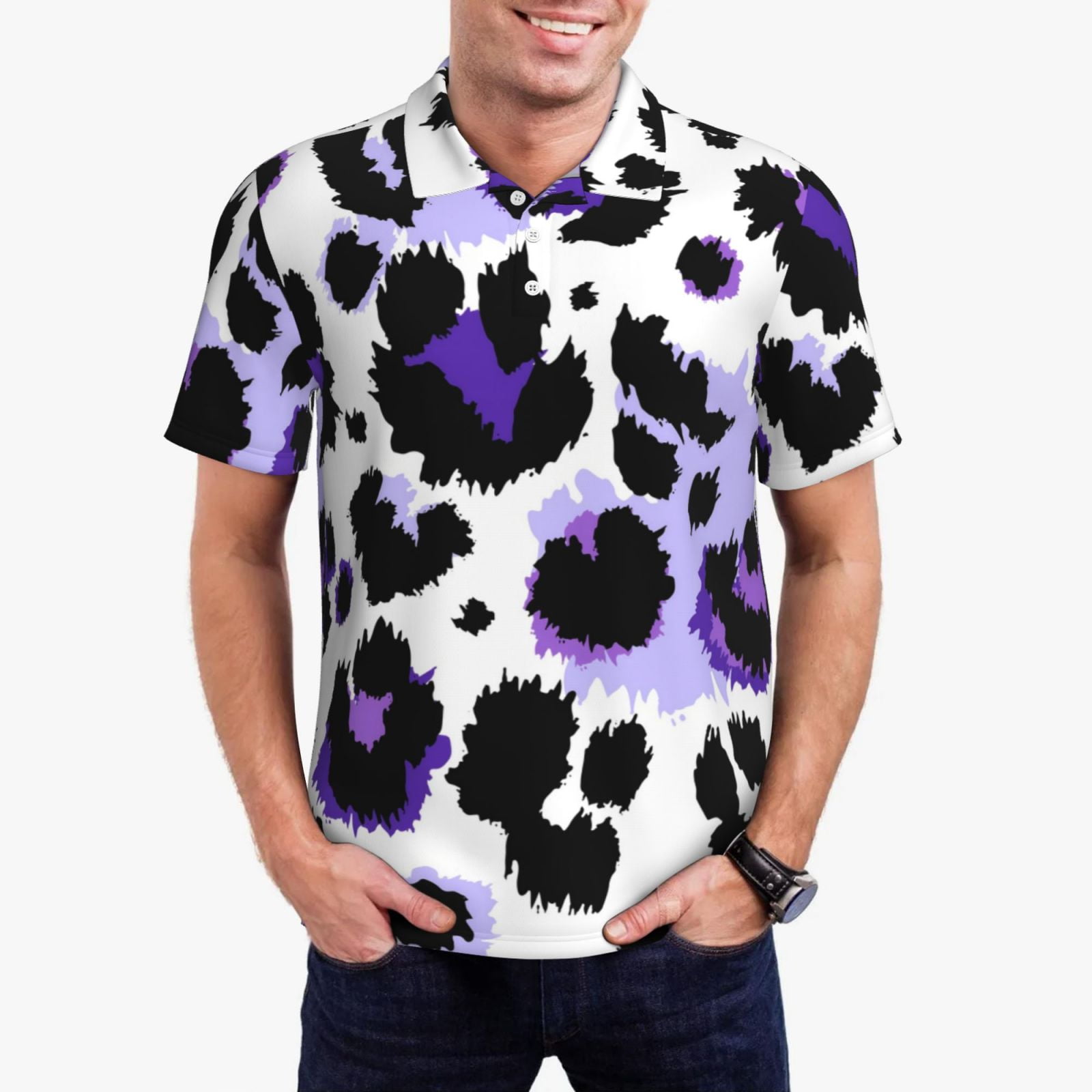 Polo Shirts for Men - Geometric Wave Pattern Mens Polo Shirts Short ...
