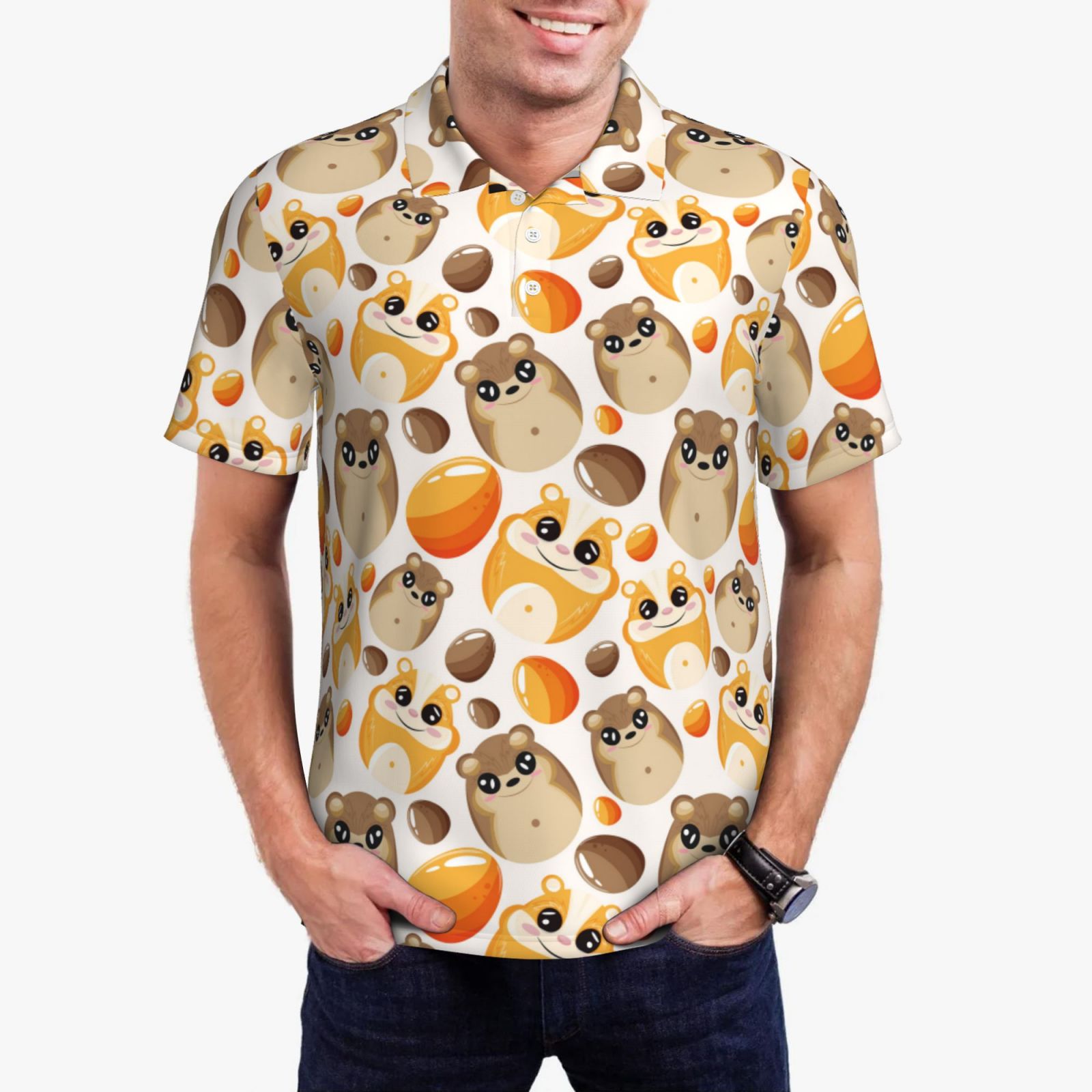 Polo Shirts for Men - Glamorous Cute Cartoon Hamster Classic Mens Polo ...