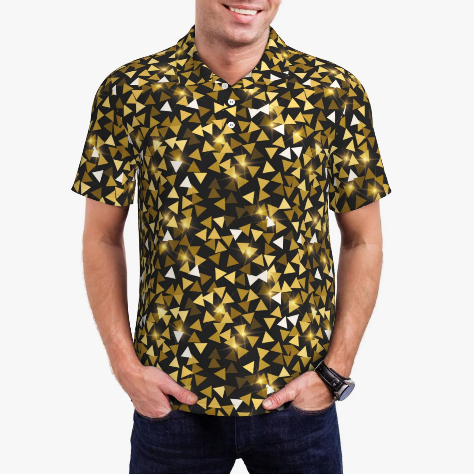 Polo Shirts for Men - Gold Glitter lightning B Classic Mens Polo Shirts ...