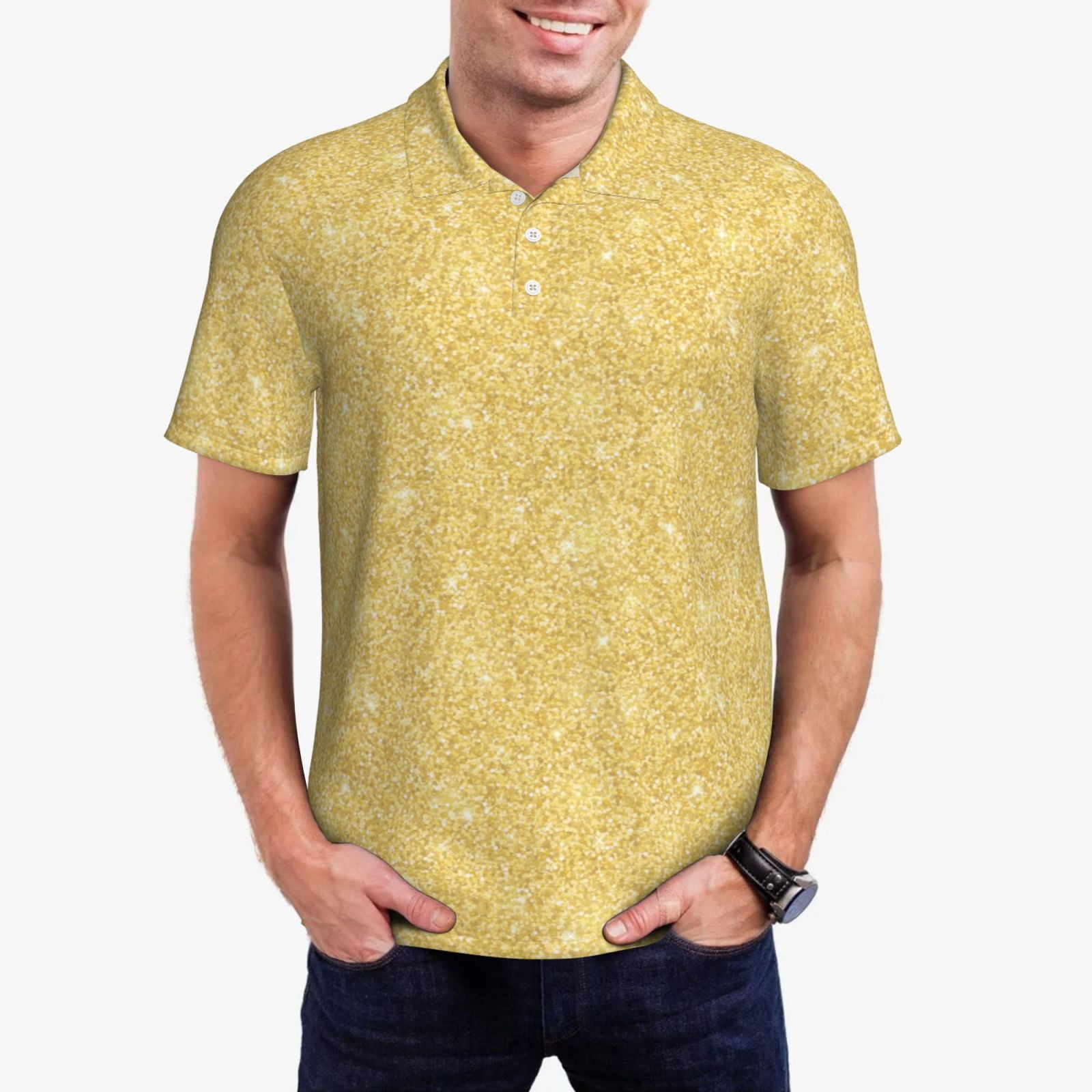 Polo Shirts for Men, Gold Glitter lightning D Cuteness Casual Mens Polo ...