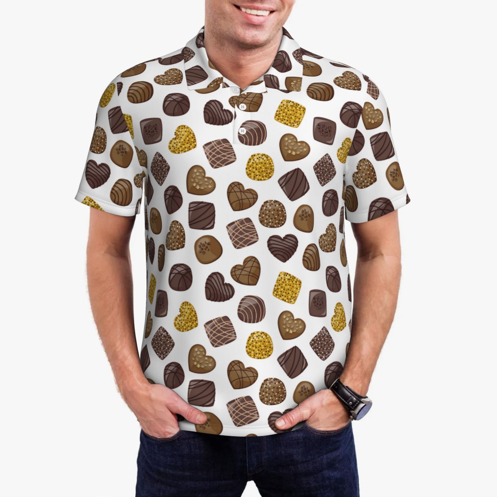 Polo Shirts for Men - Golden Brown Chocolate Print Mens Polo Shirts ...