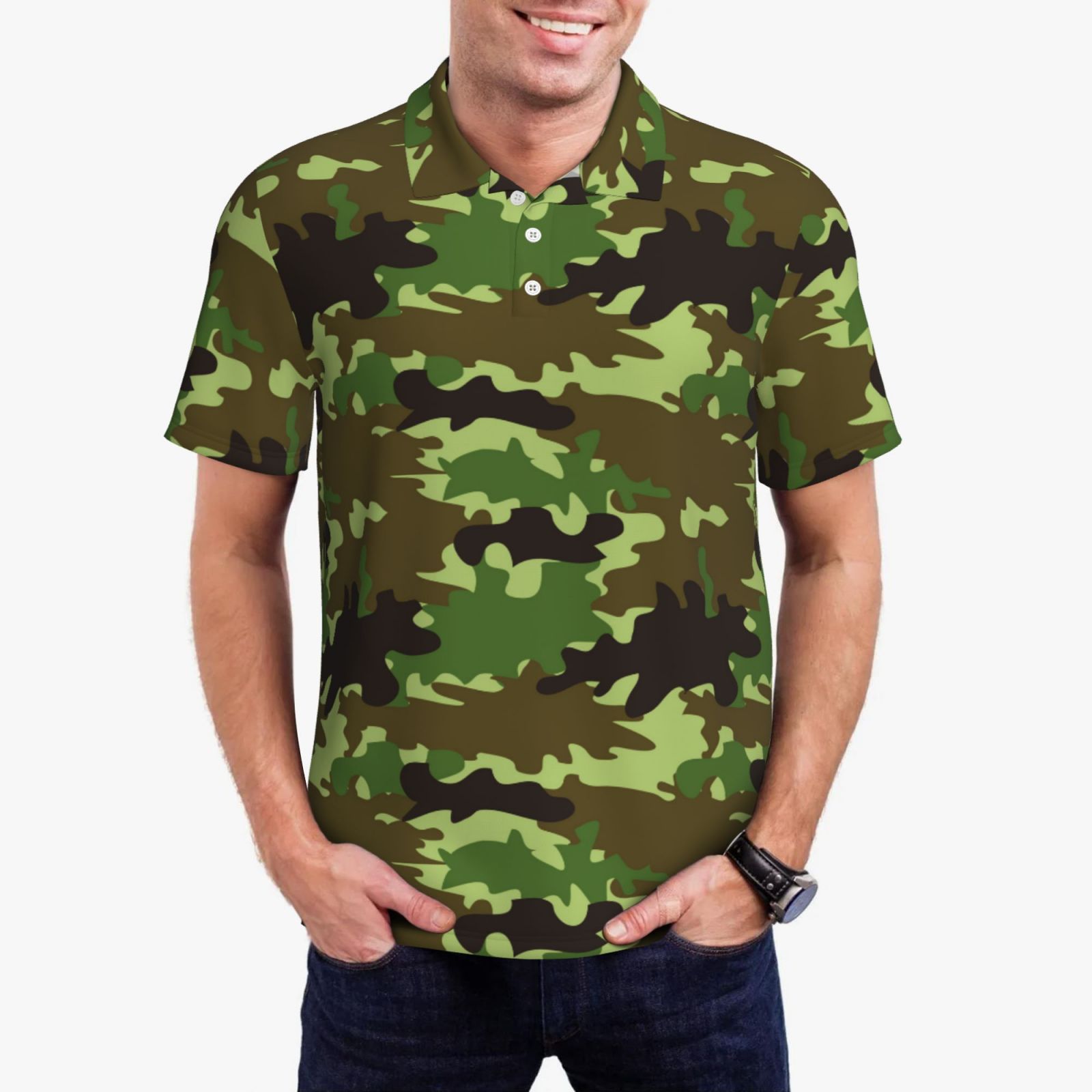 Polo Shirts for Men - Green Camouflage Classic Mens Polo Shirts Casual ...